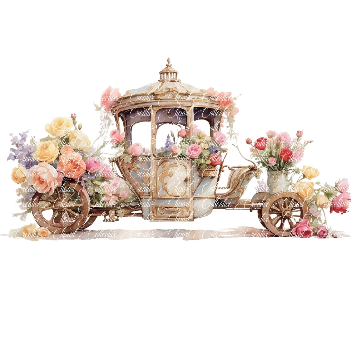 9 Floral French Rococo Carriage Clipart, Princess Carriage Clipart ...