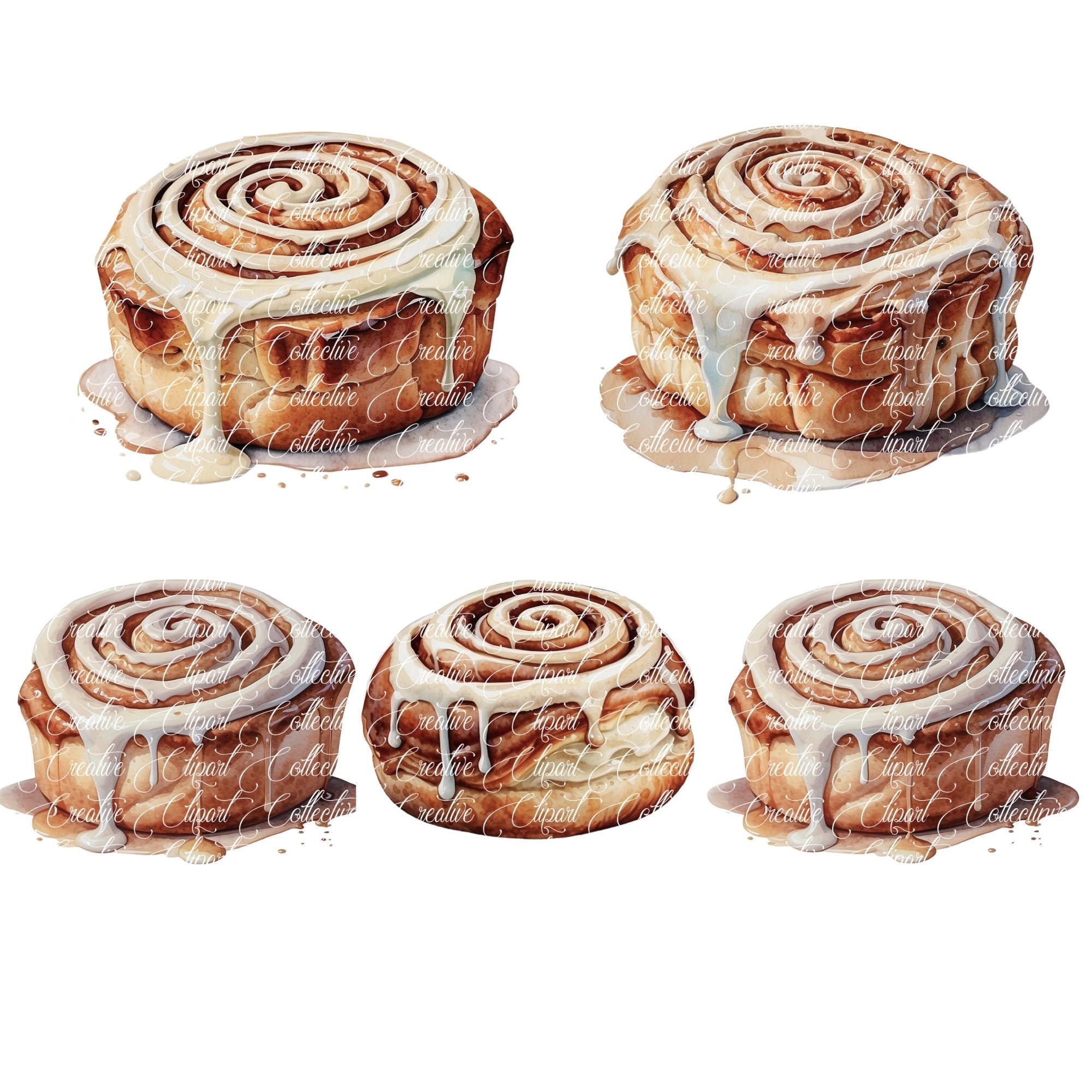 14 Cinnamon Rolls Clipart, Cinnamon Bun Clipart, Watercolor Dessert ...