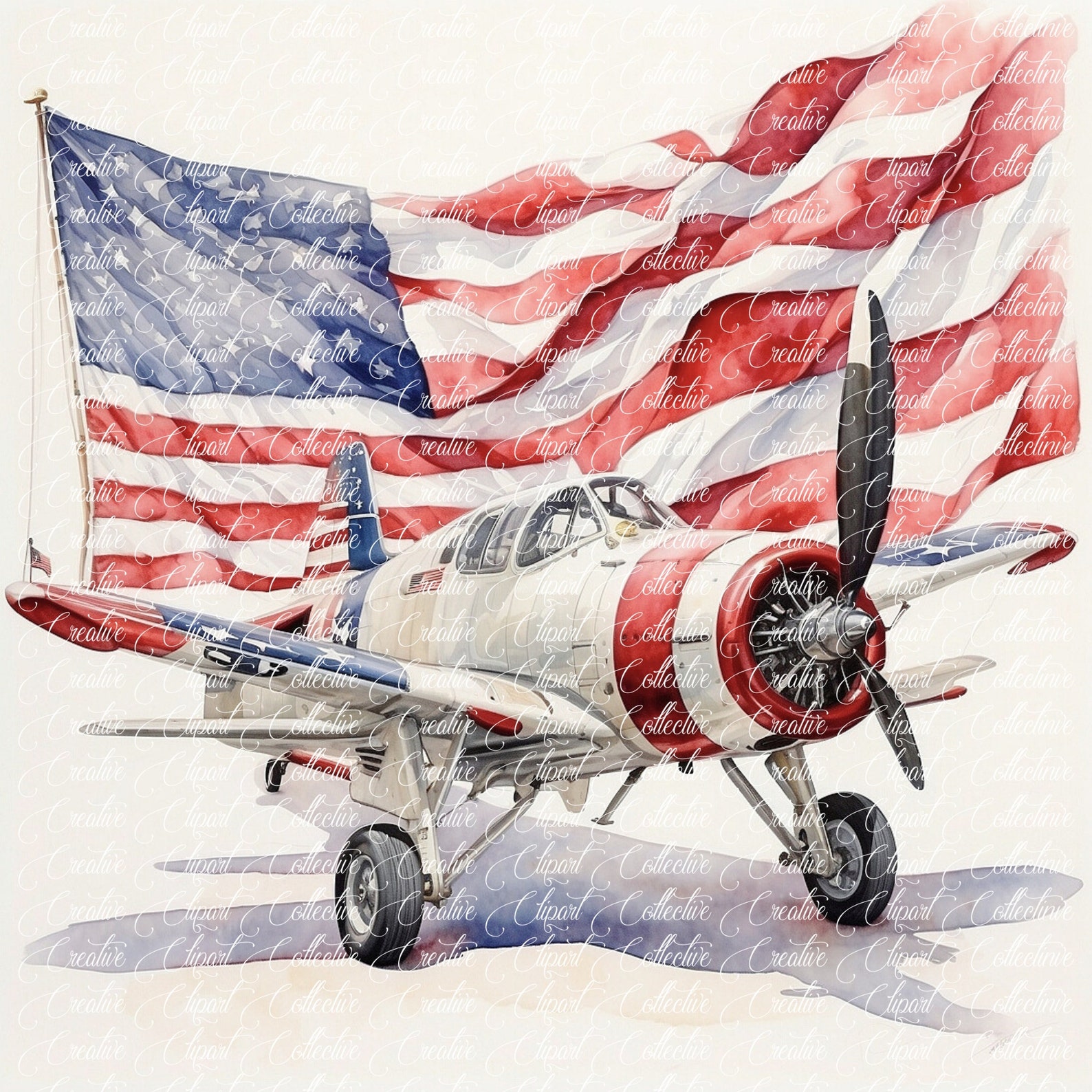 12 Patriotic Vintage Plane Clipart, Watercolor Patriotic Clipart, Junk ...