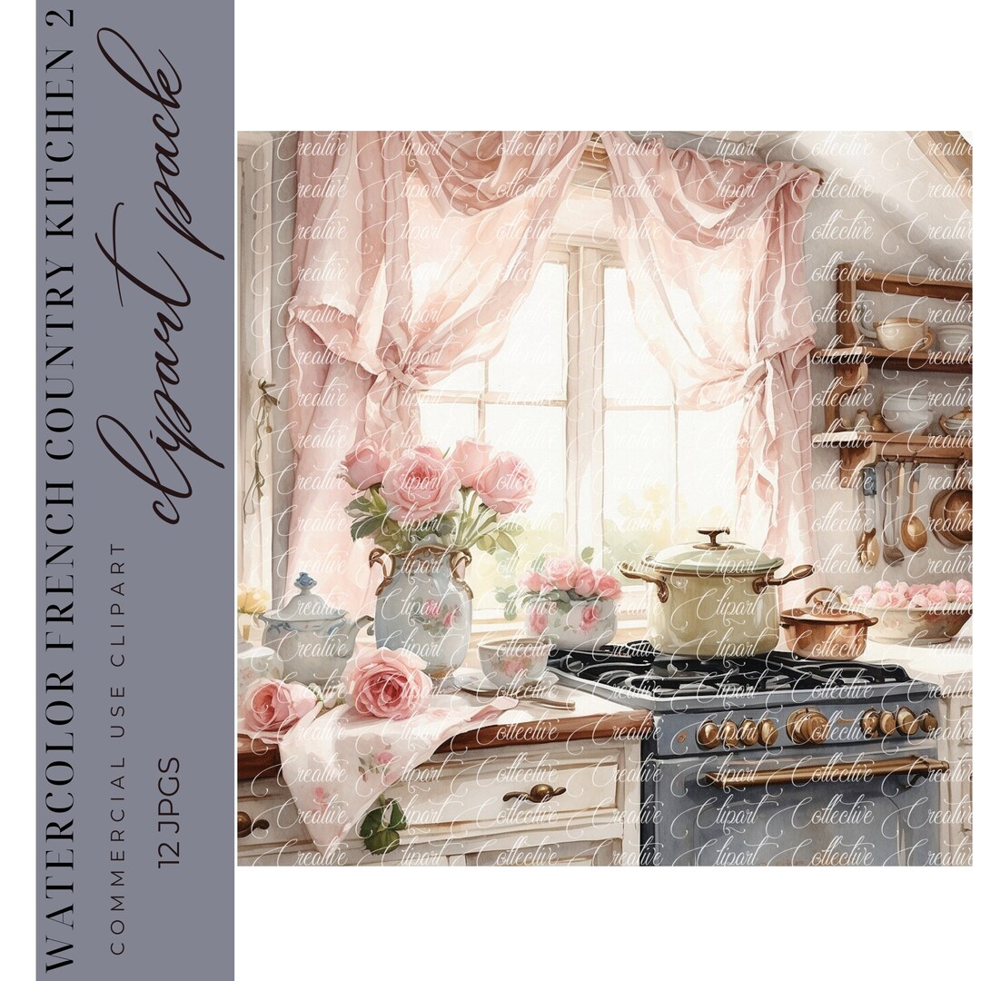 12 Shabby Chic Kitchen Clipart, Watercolor Kitchen Clipart, Junk ...