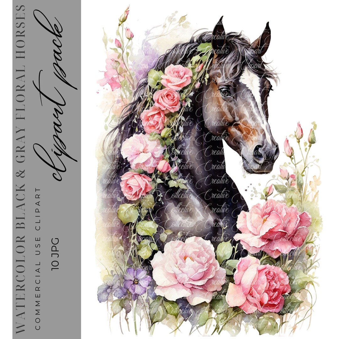 10 Horse Clipart, Watercolor Horse Clipart, Black Horse Clipart, Horse ...