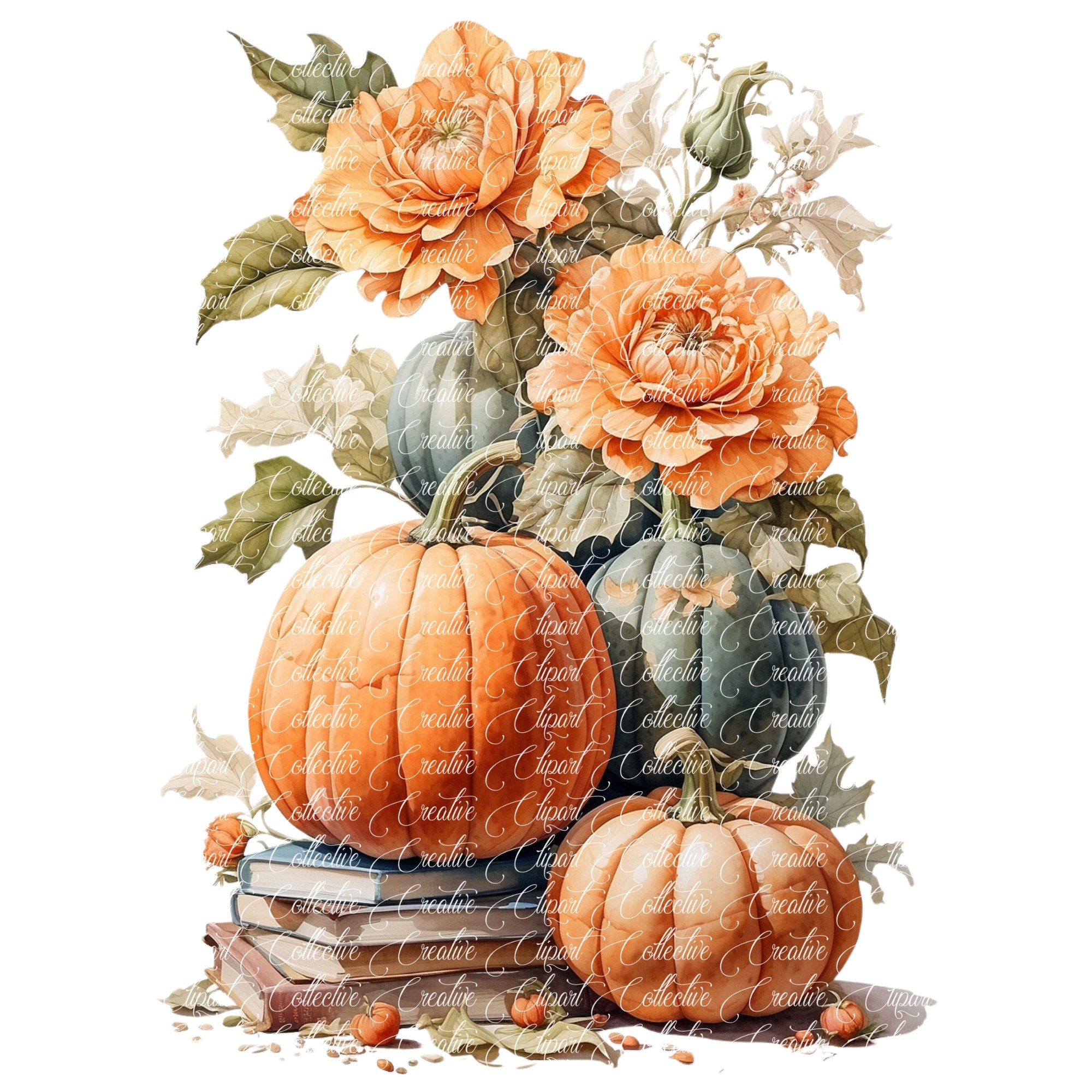12 Floral Pumpkin Clipart, Watercolor Pumpkin Fall Clipart, Junk ...