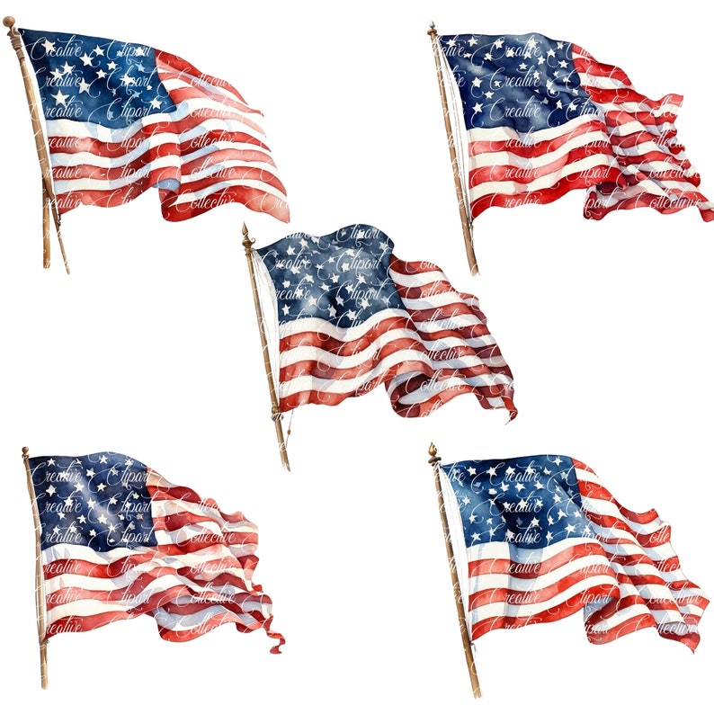 14 American Flag Clipart Bundle, Watercolor American Flag, Printable ...