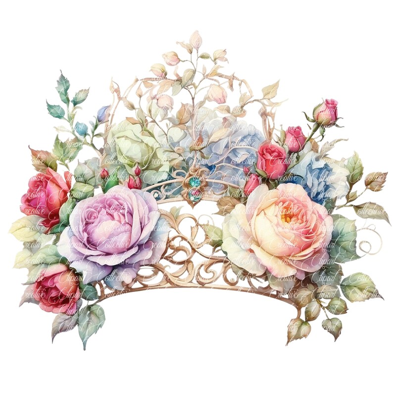 12 Rose Clipart, Royal Crown Clipart, Floral Crown Clipart, Wedding ...