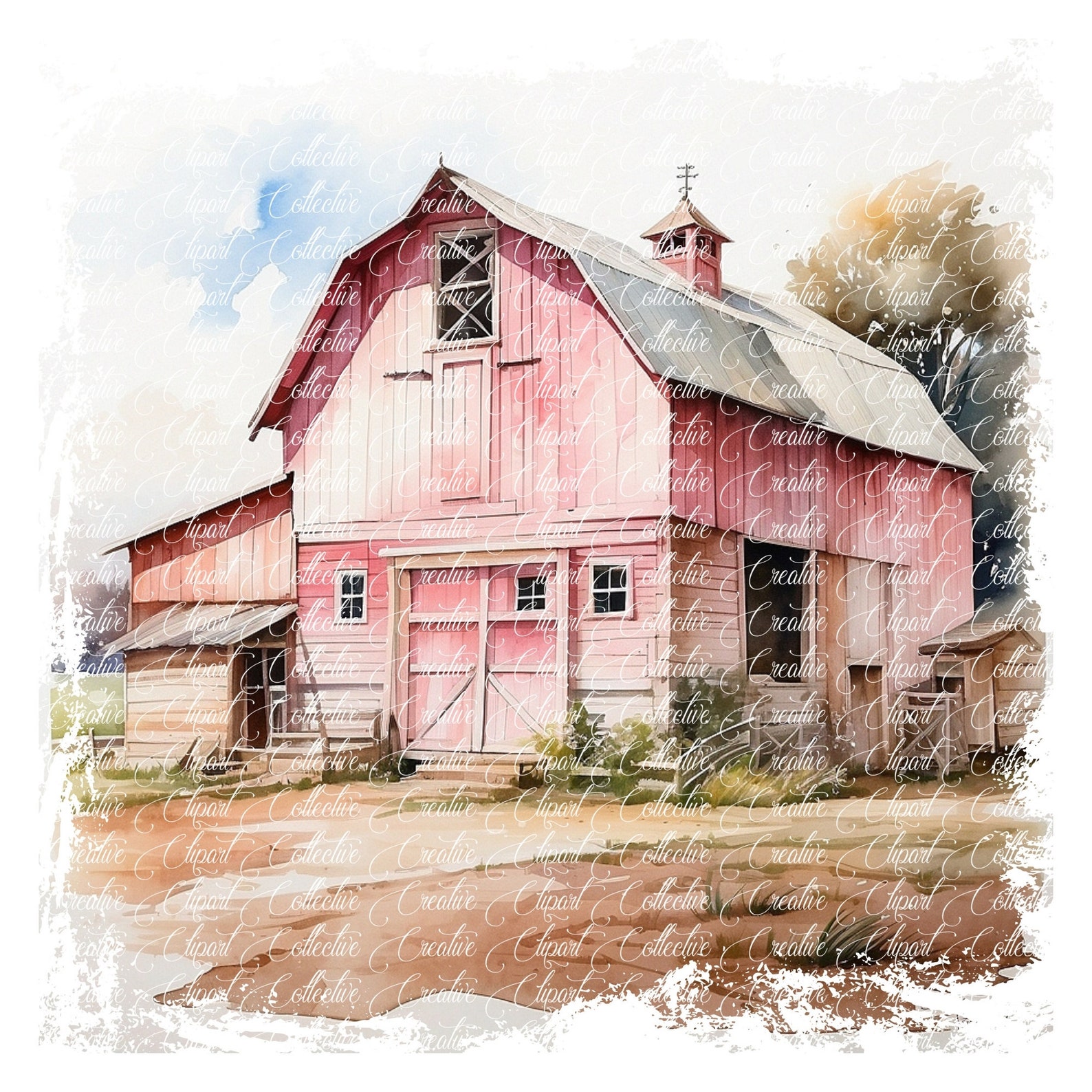 12 Watercolor Pink Barn Clipart, Wooden Barn Clipart, Printable ...