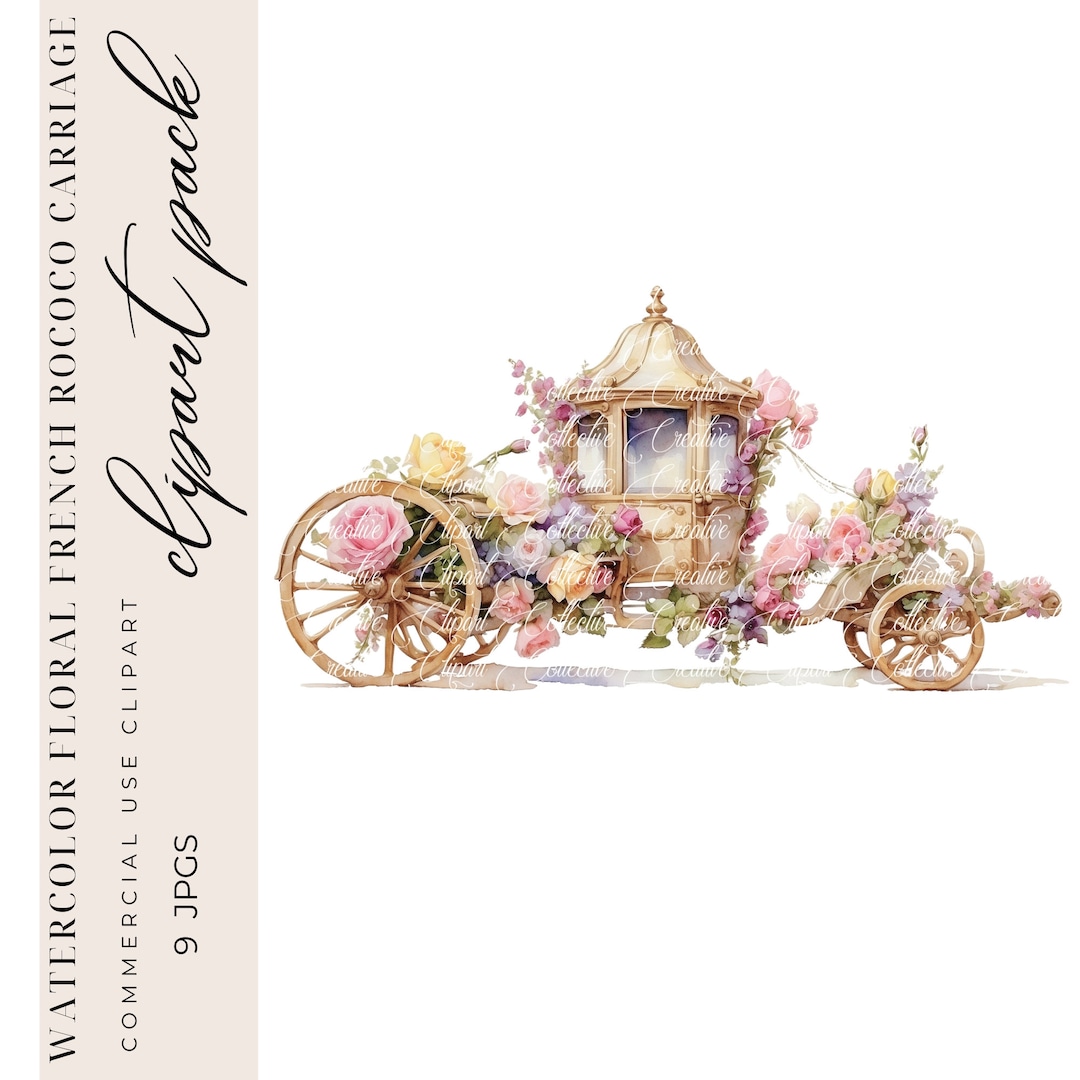 9 Floral French Rococo Carriage Clipart, Princess Carriage Clipart ...