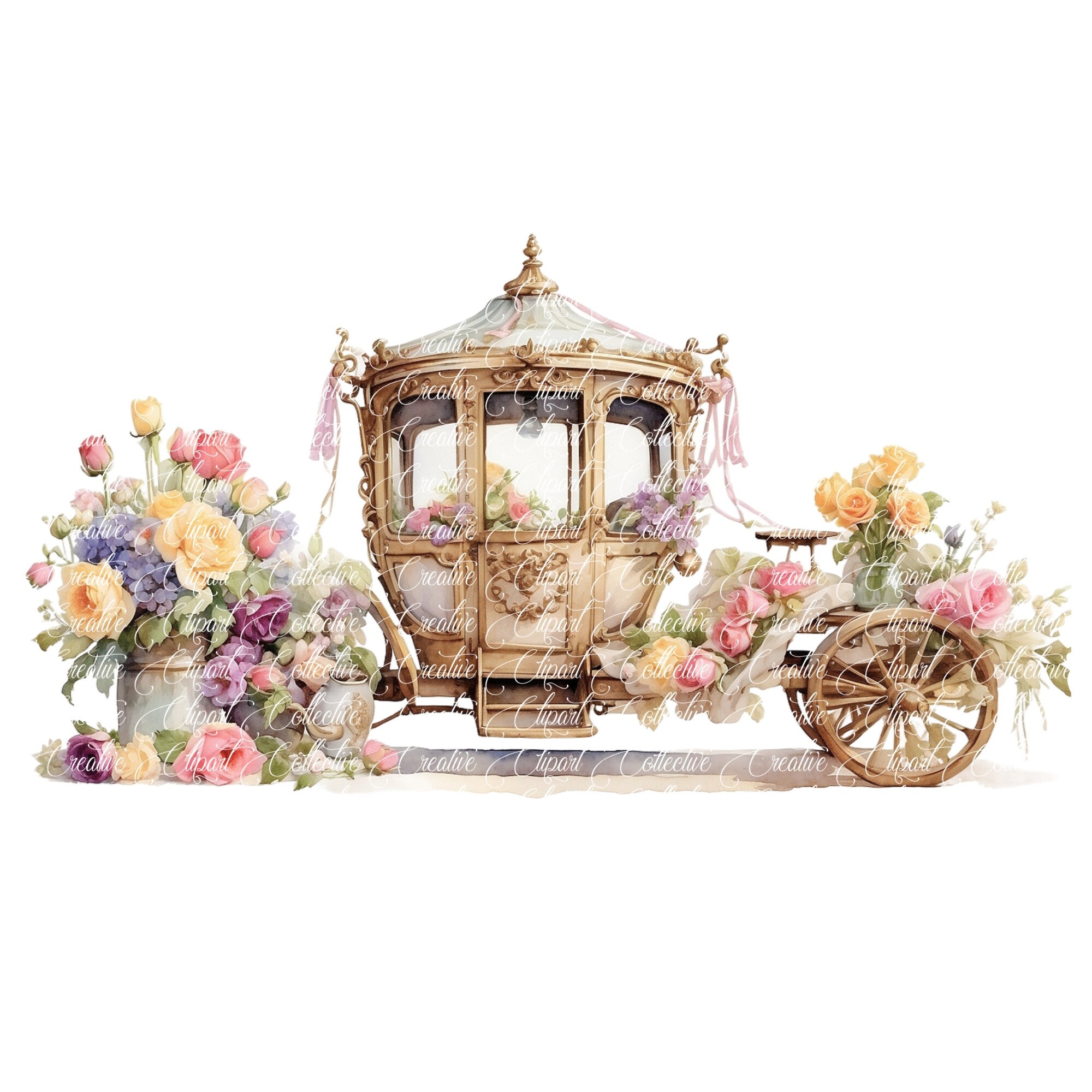 9 Floral French Rococo Carriage Clipart, Princess Carriage Clipart ...