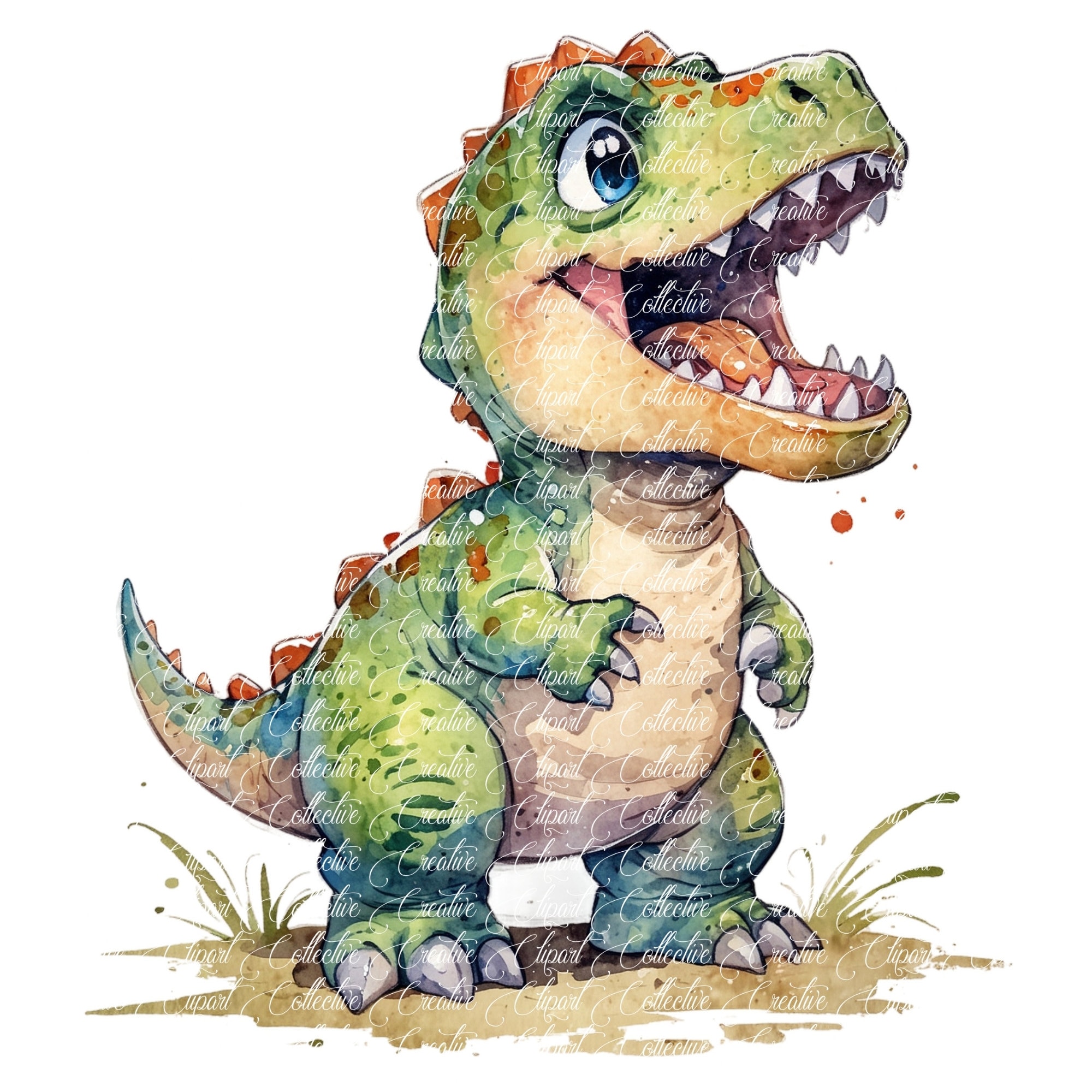 13 Dinosaur Clipart, Watercolor T-rex Dinosaur Clipart, Kids Clipart ...