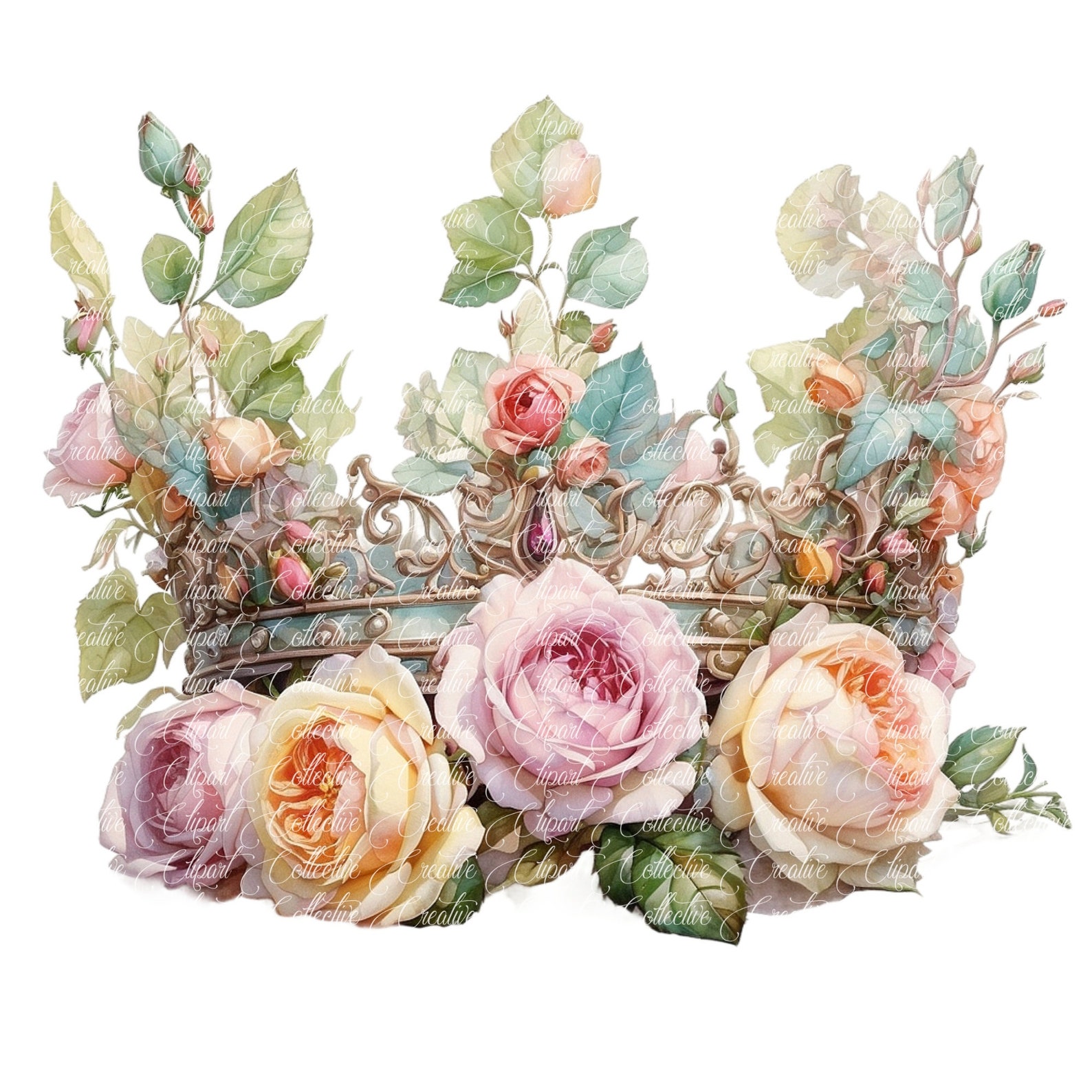 12 Rose Clipart, Royal Crown Clipart, Roses Crown Clipart, Wedding ...