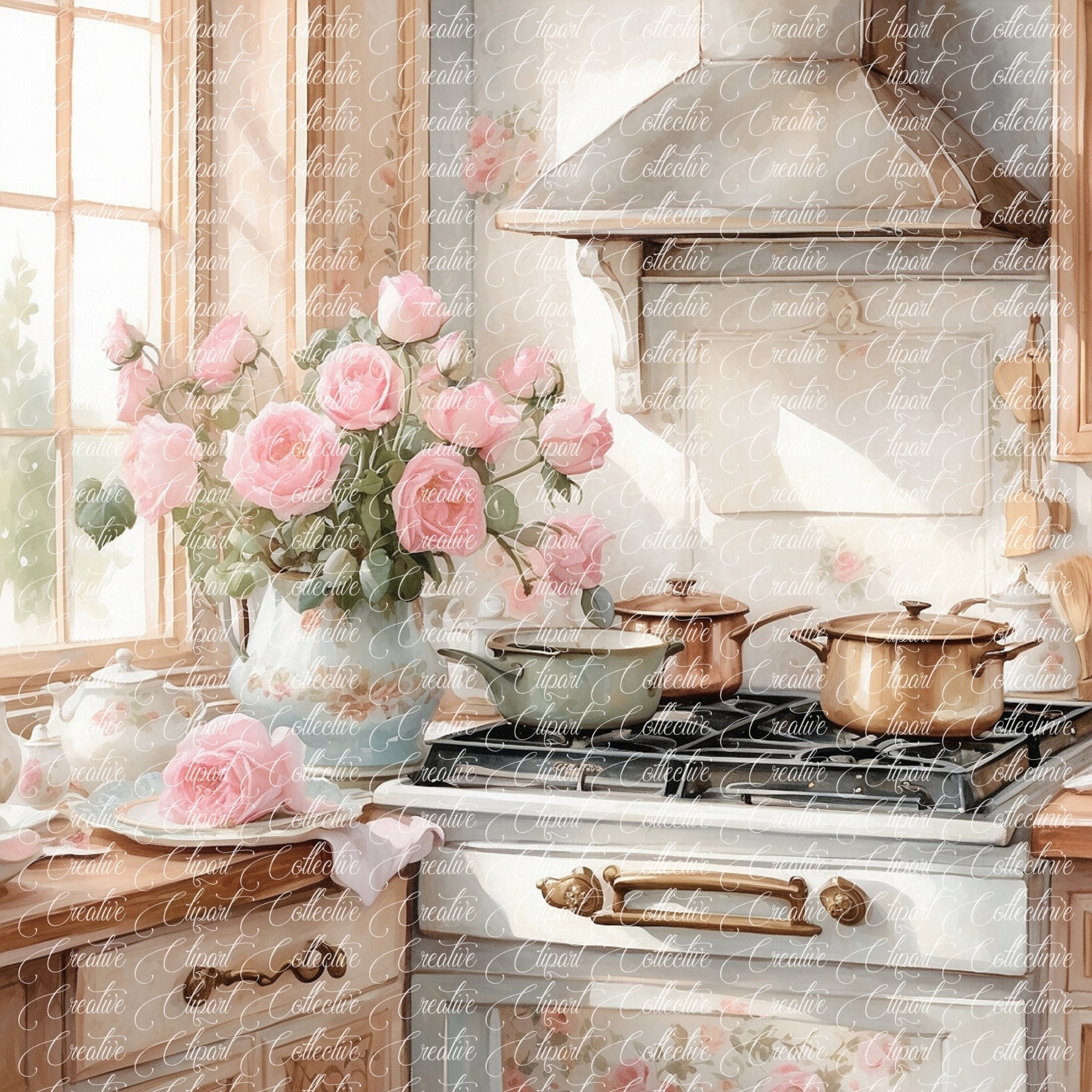12 Shabby Chic Kitchen Clipart, Watercolor Kitchen Clipart, Junk ...