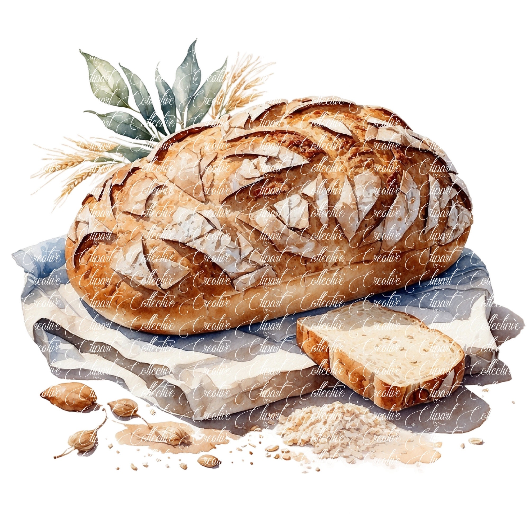 12 Sourdough Bread Clipart, Loaf Bread Clipart, Watercolor Clipart ...