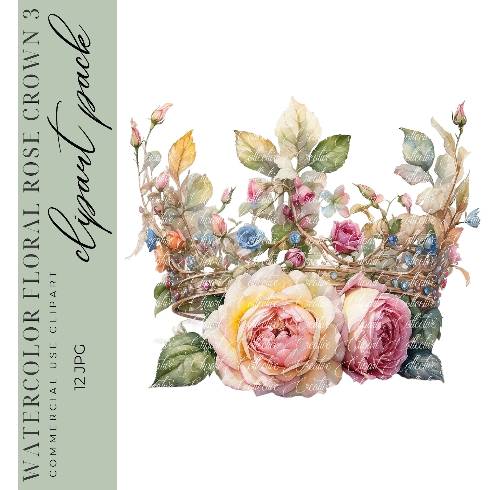 12 Rose Clipart, Royal Crown Clipart, Roses Crown Clipart, Wedding ...