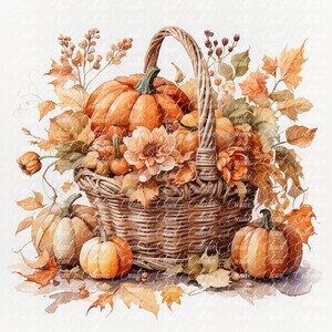 12 Fall Pumpkin Basket Clipart, Watercolor Pumpkin Clipart, Junk ...