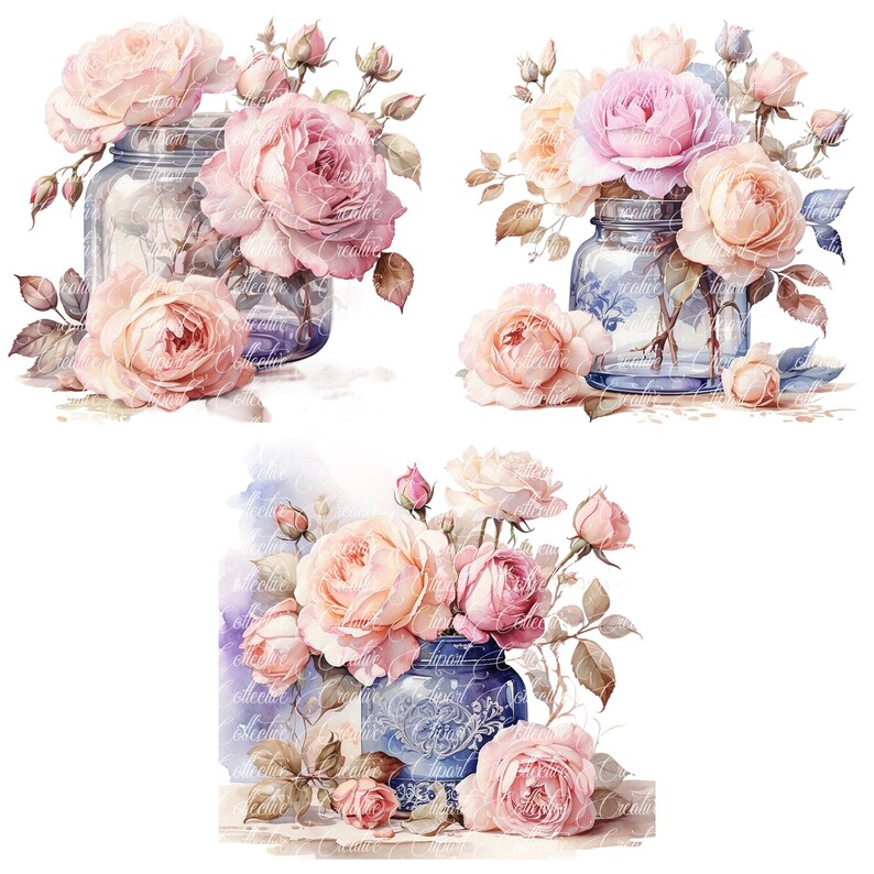 12 Rose Clipart, Mothers Day Clipart, Flowers in Vase Clipart, Shabby ...