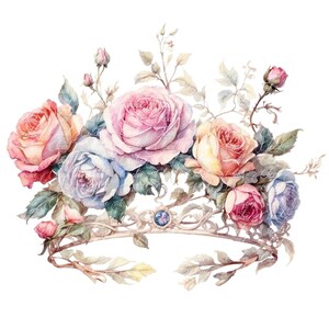 12 Rose Clipart, Royal Crown Clipart, Floral Crown Clipart, Wedding ...