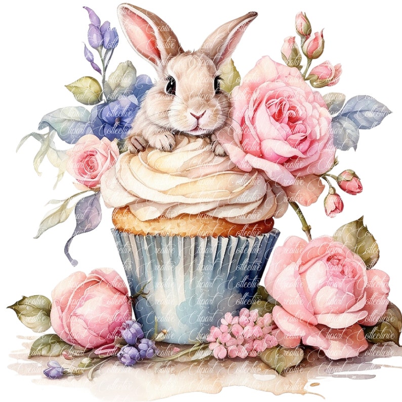 12 Easter Cupcakes Clipart Set, Watercolor Cupcakes Clip Art, Easter ...