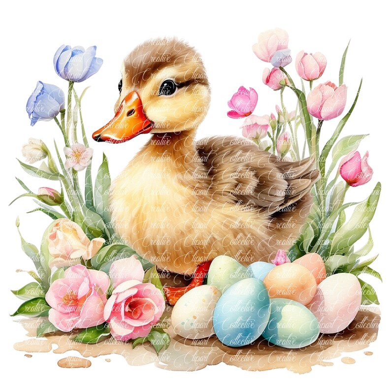 14 Easter Chicks and Eggs Clipart Set, Watercolor Easter Floral Chicks ...