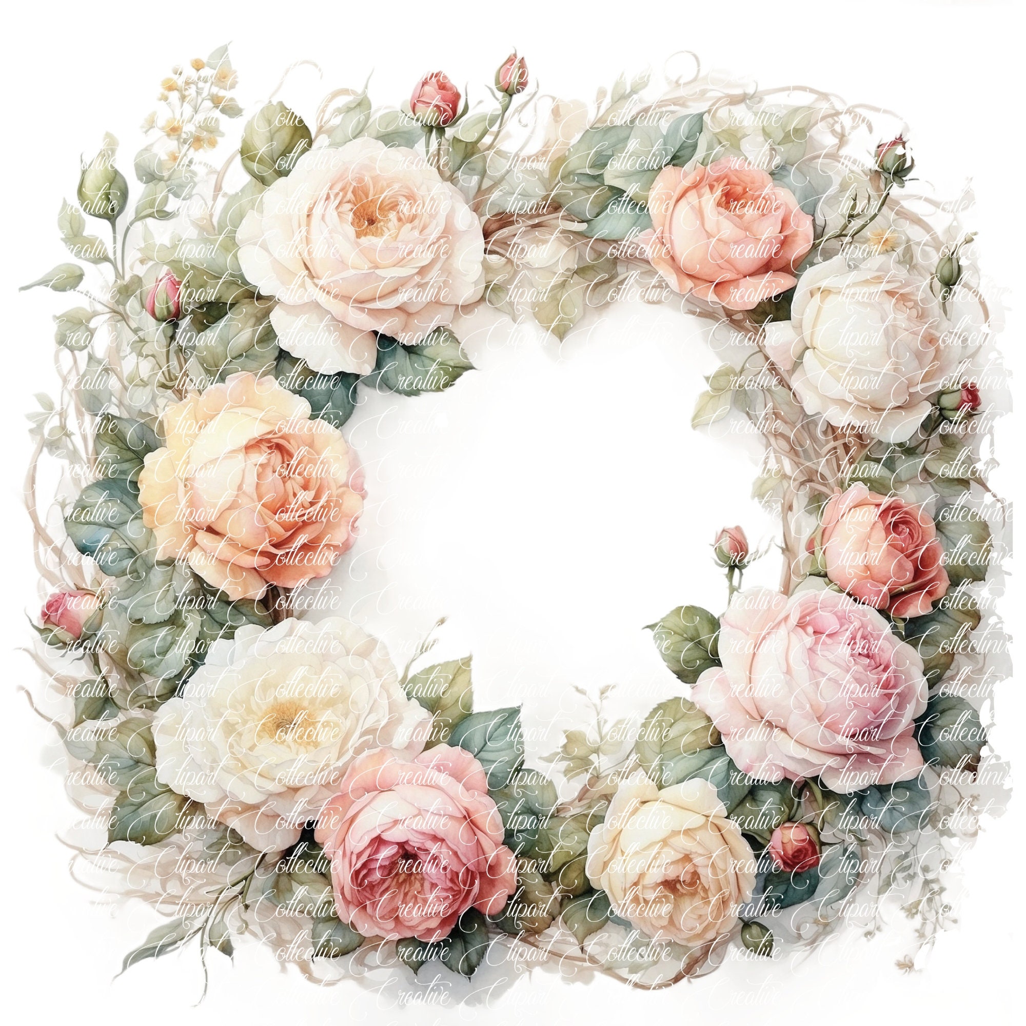 12 Roses Wreath Clipart, Rose Clipart, Wreath Decor, Junk Journal, Printable Clipart, Scrapbook ...