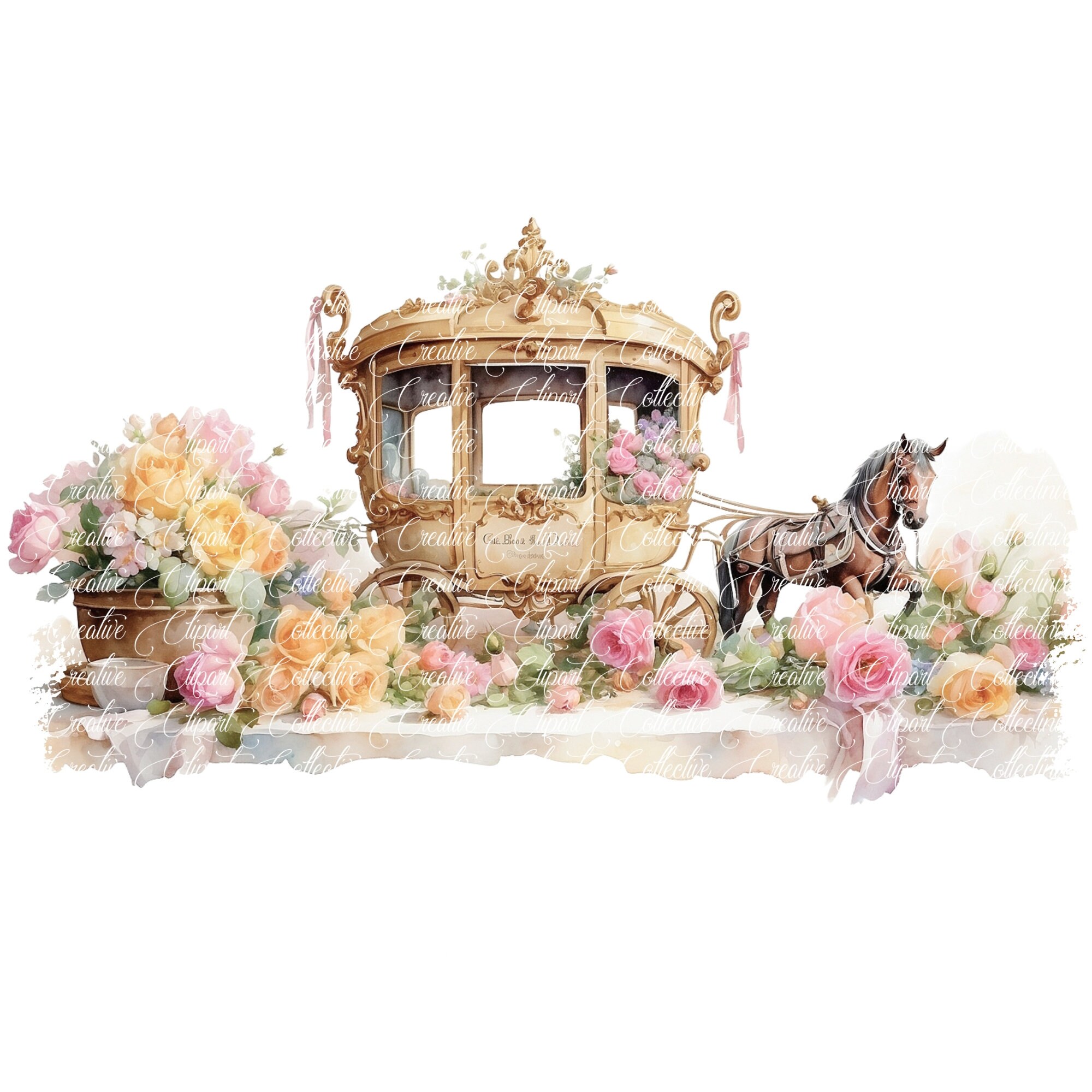 9 Floral French Rococo Carriage Clipart, Princess Carriage Clipart ...
