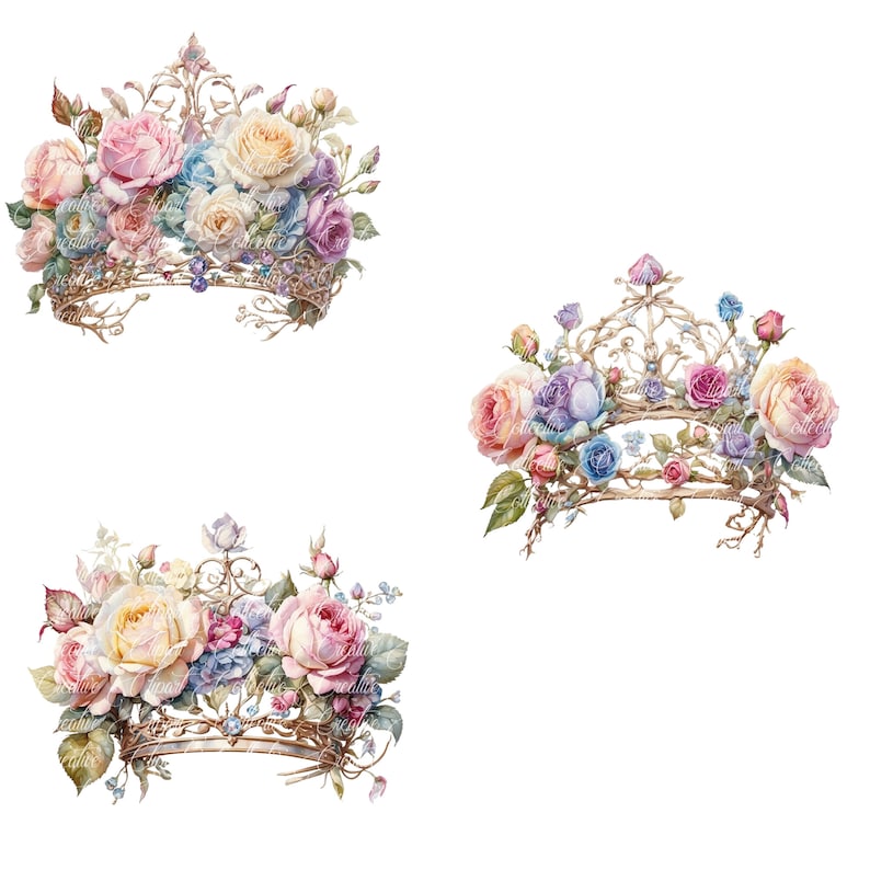 12 Rose Crown Clipart, Rose Clipart, Crown Clipart, Wedding Princess ...