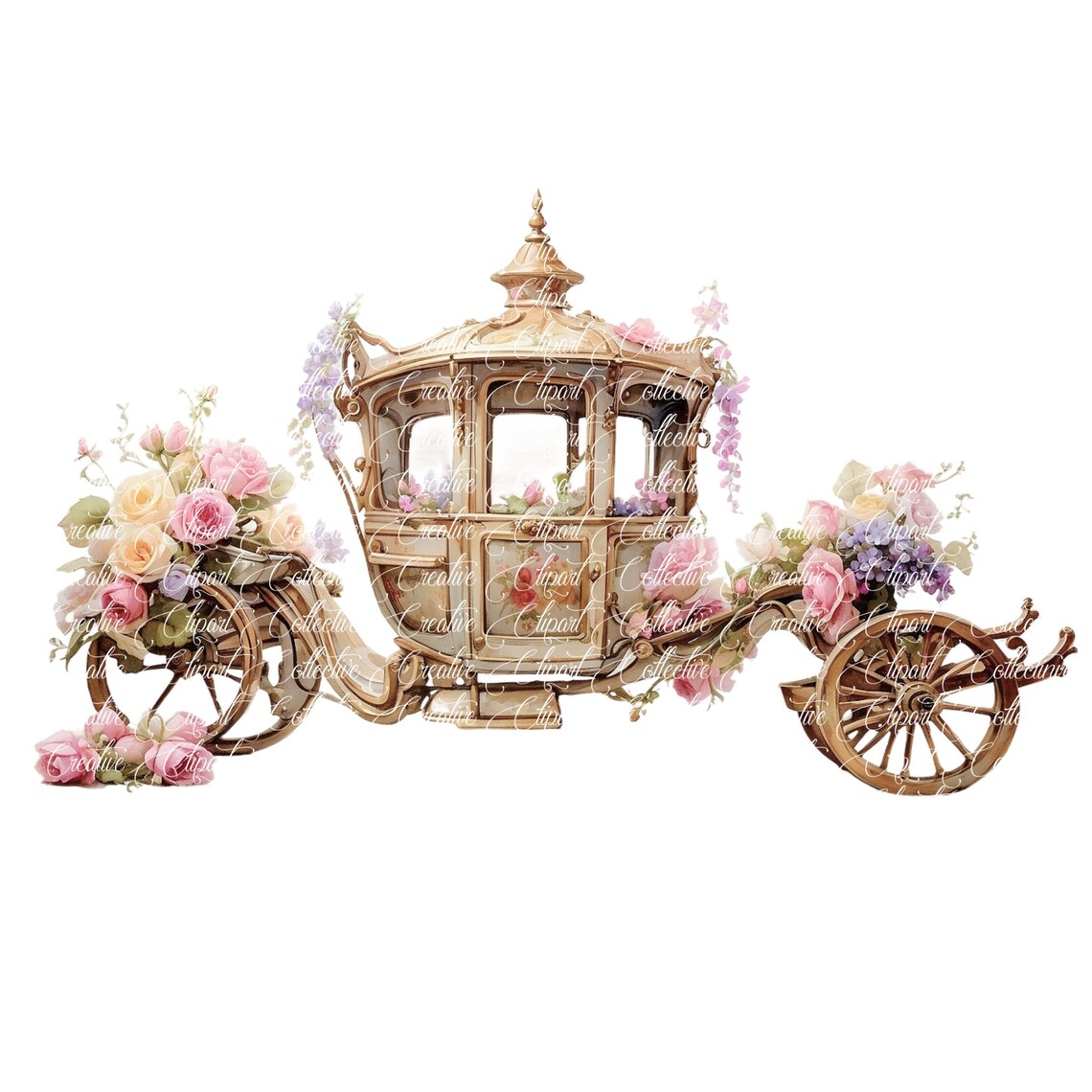 9 Floral French Rococo Carriage Clipart, Princess Carriage Clipart ...