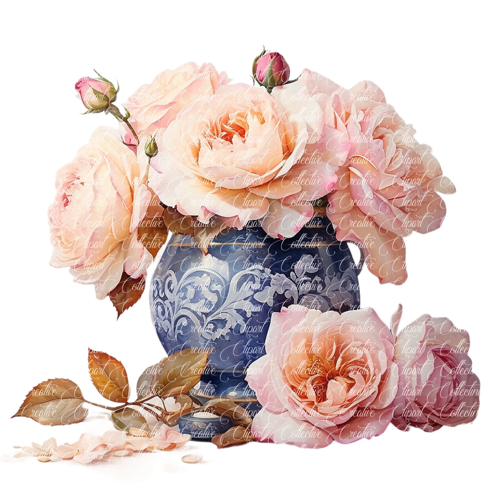 12 Rose Clipart, Roses in Vase Clipart, Shabby Chic Clipart, Printable ...