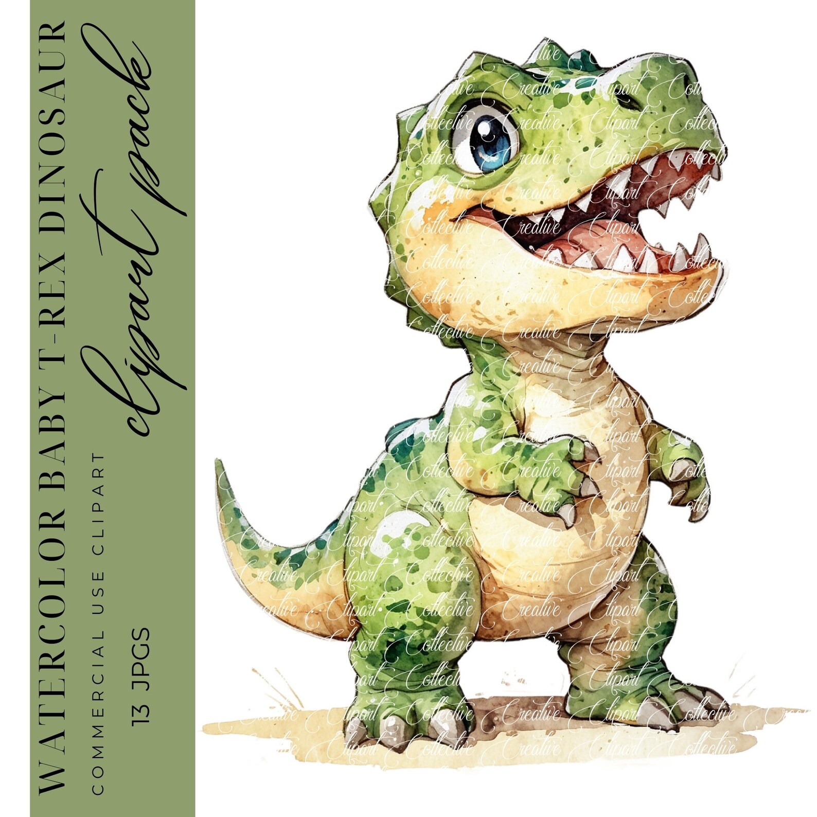 13 Dinosaur Clipart, Watercolor T-rex Dinosaur Clipart, Kids Clipart ...
