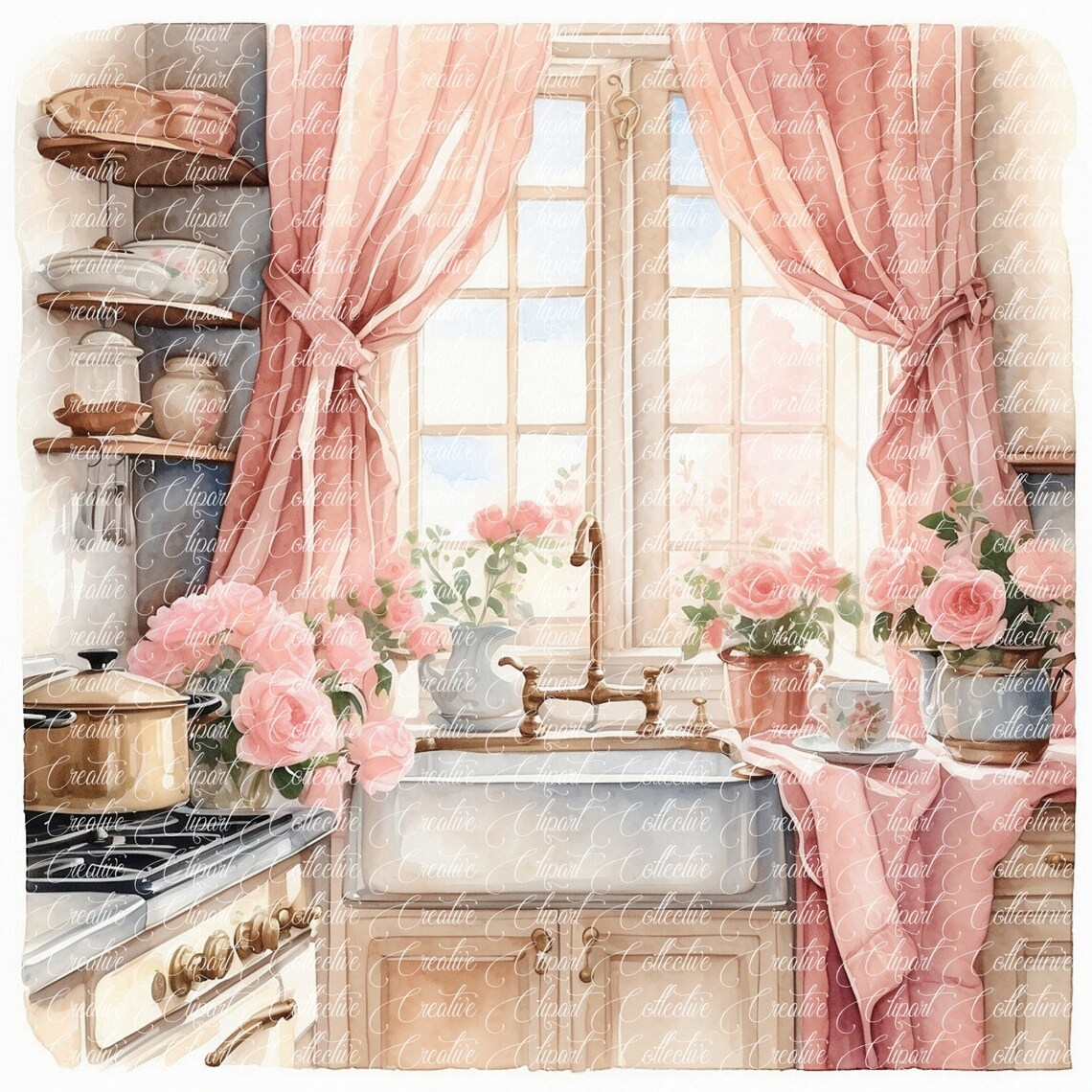 12 Shabby Chic Kitchen Clipart, Watercolor Kitchen Clipart, Junk ...