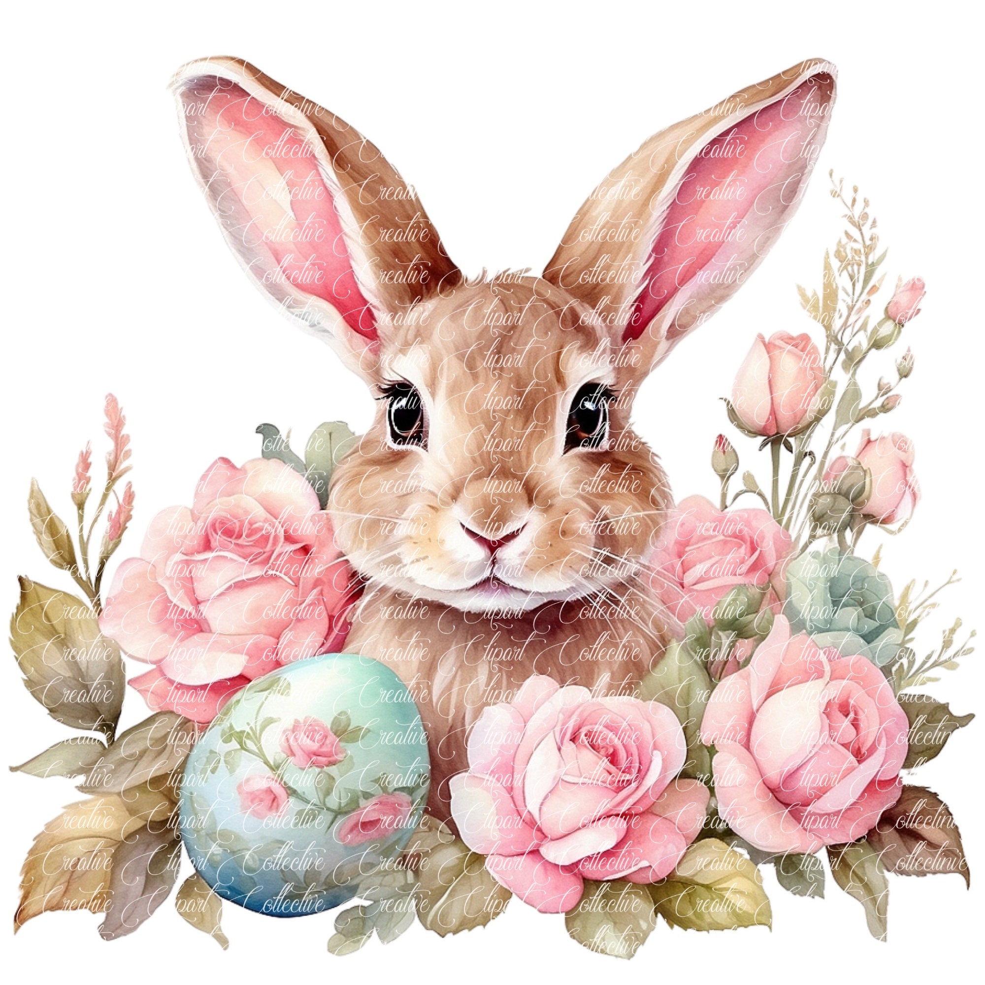 10 Easter Bunny Clipart Set, Watercolor Easter Bunnies, Floral Easter ...