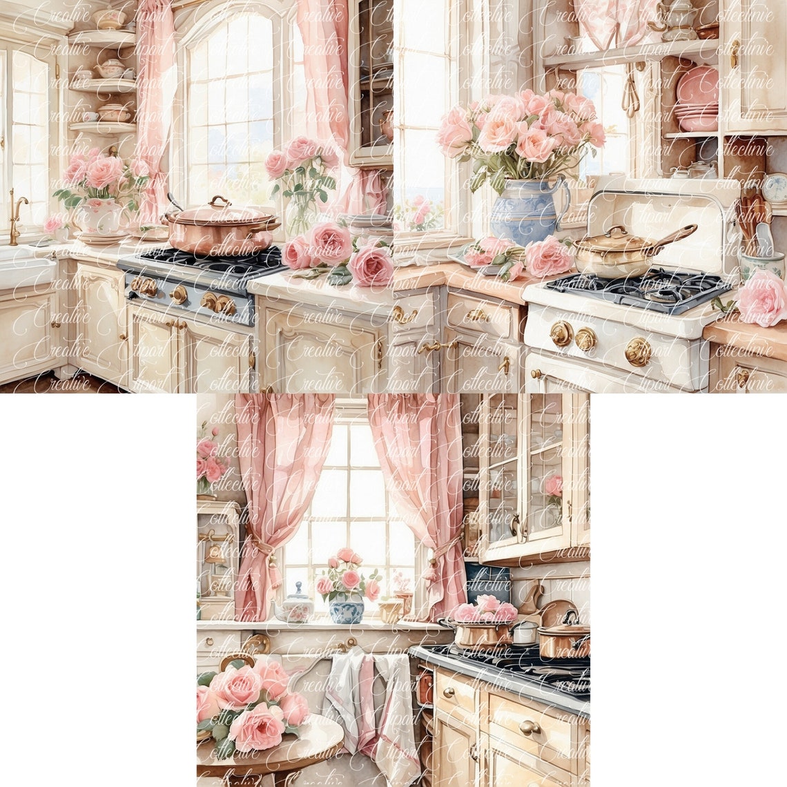 12 Shabby Chic Kitchen Clipart, Watercolor Kitchen Clipart, Junk ...