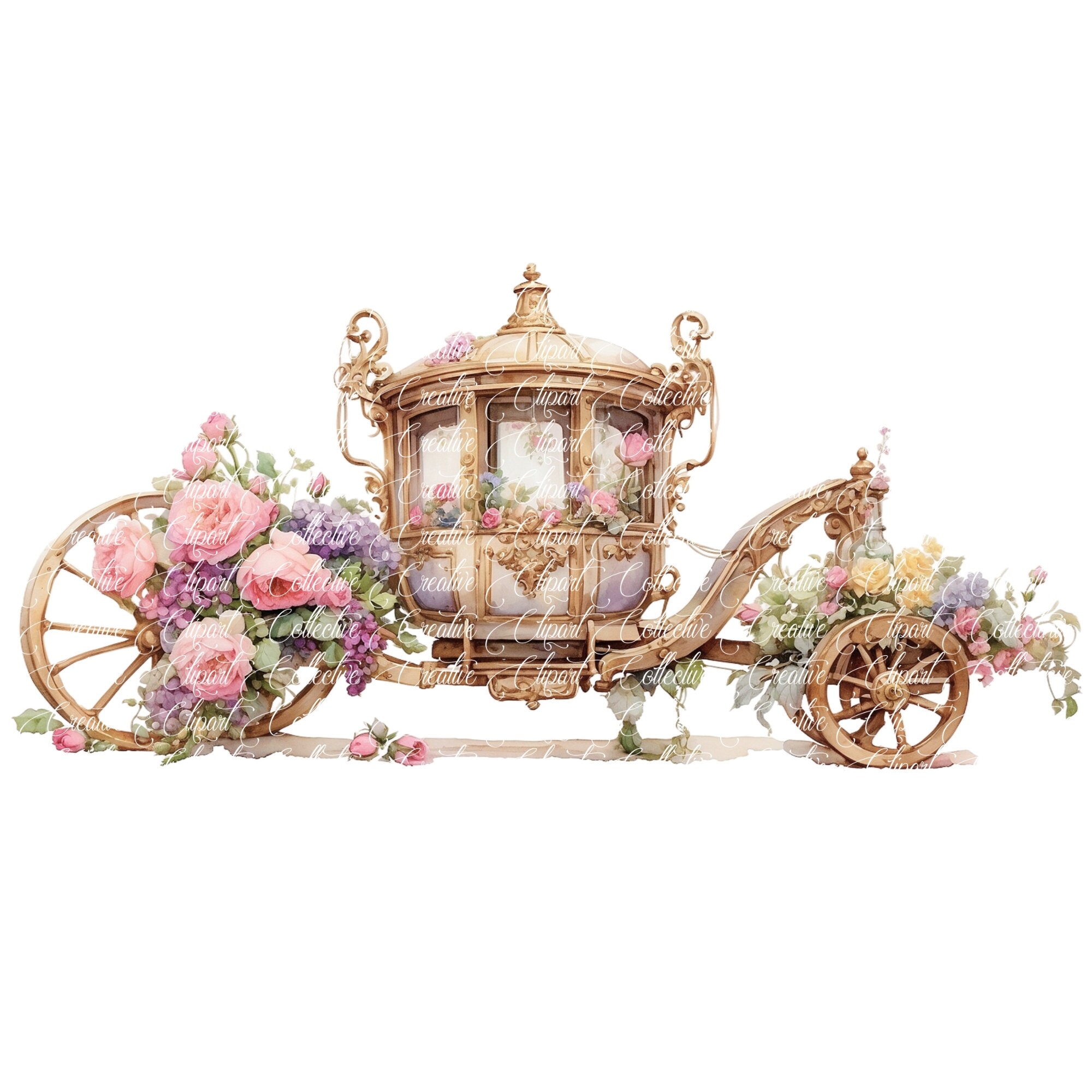9 Floral French Rococo Carriage Clipart, Princess Carriage Clipart ...