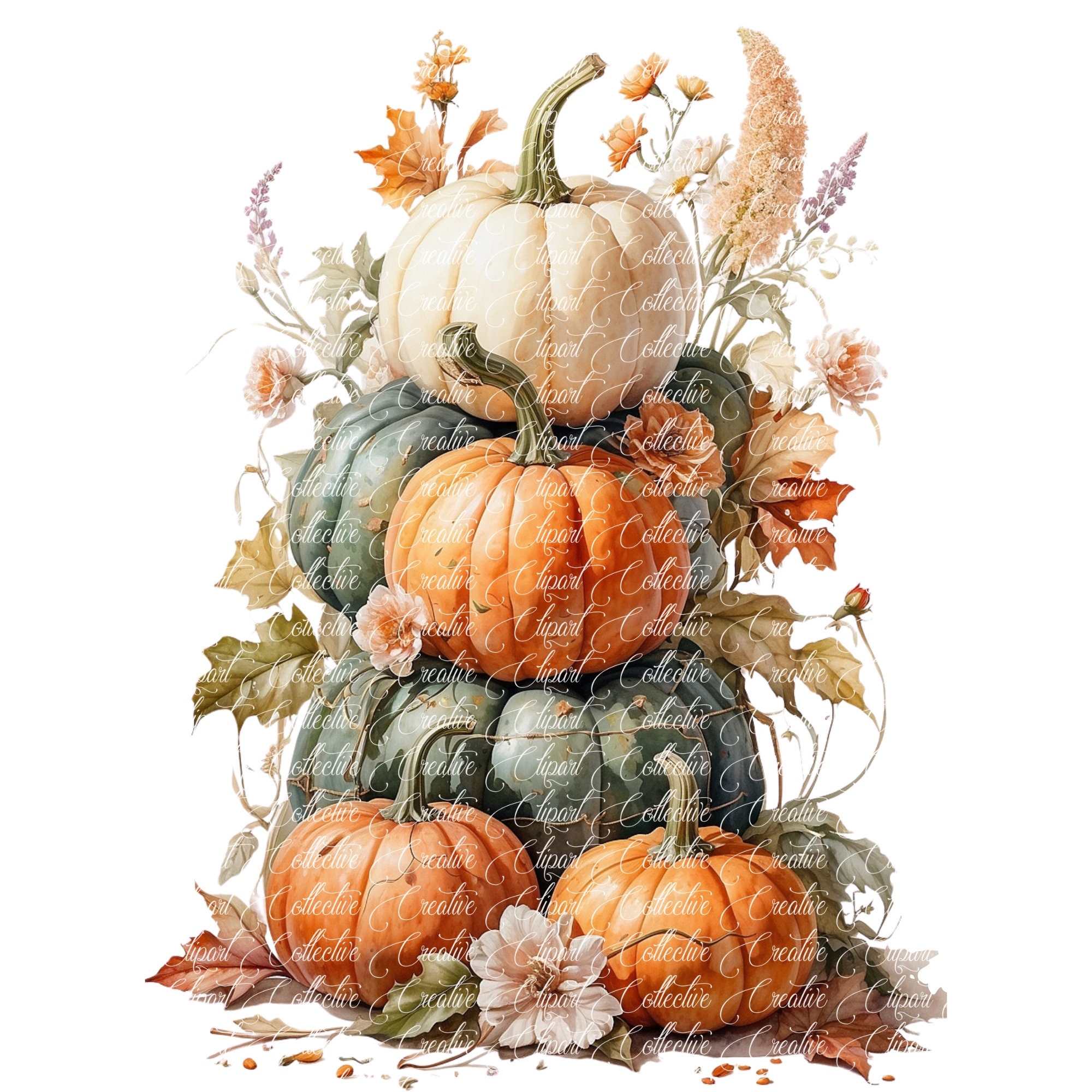 12 Floral Pumpkin Clipart, Watercolor Pumpkin Fall Clipart, Junk ...
