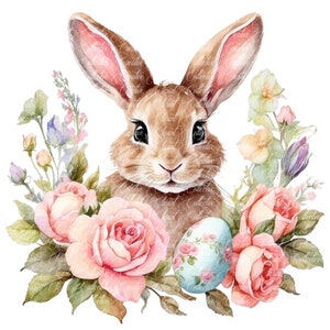 10 Easter Bunny Clipart Set, Watercolor Easter Bunnies, Floral Easter ...