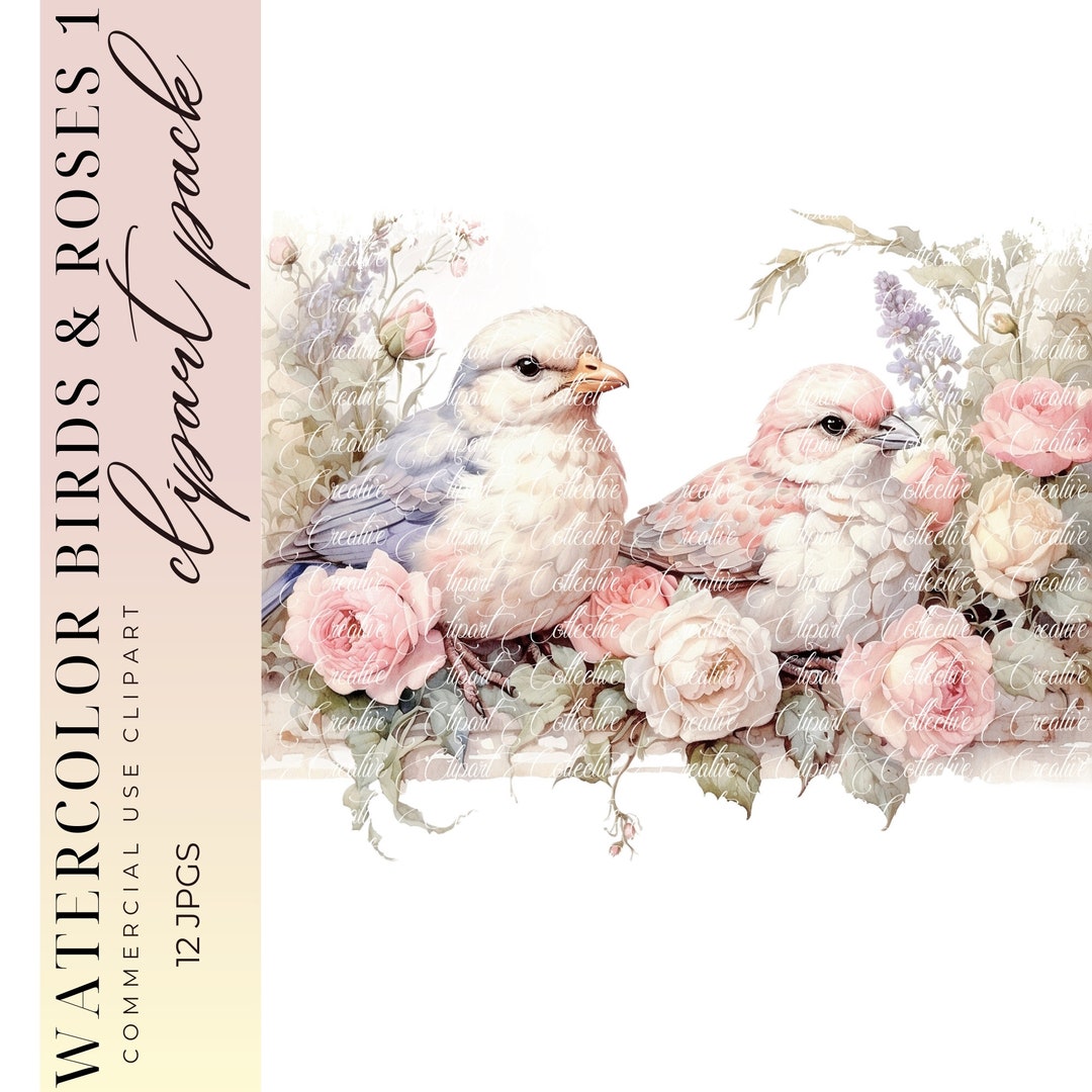 12 Love Birds Clipart, Watercolor Birds Clipart, Junk Journal ...
