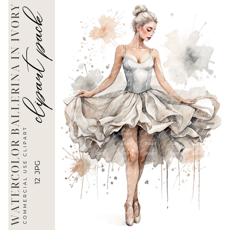 12 Ballerina Clipart, Classy Ballet Dancer Clipart, Ballerina in Ivory ...