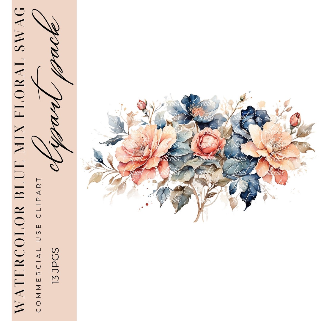 13 Blue Floral Swag Clipart, Floral Clipart, Watercolor Wedding Clipart ...