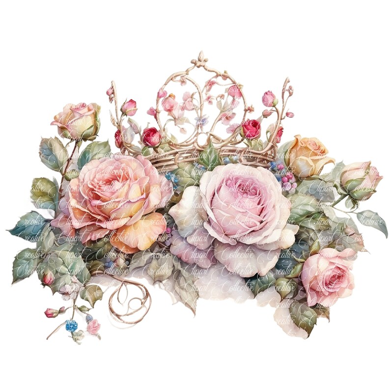 12 Rose Clipart, Royal Crown Clipart, Floral Crown Clipart, Wedding ...