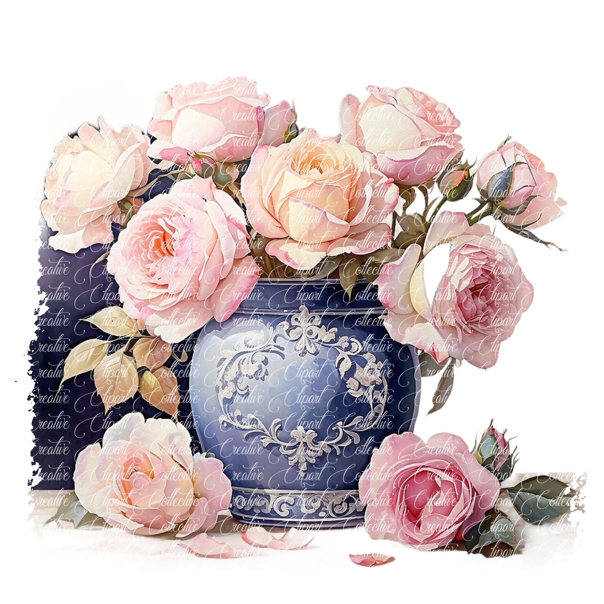 12 Rose Clipart, Roses in Vase Clipart, Shabby Chic Clipart, Printable ...