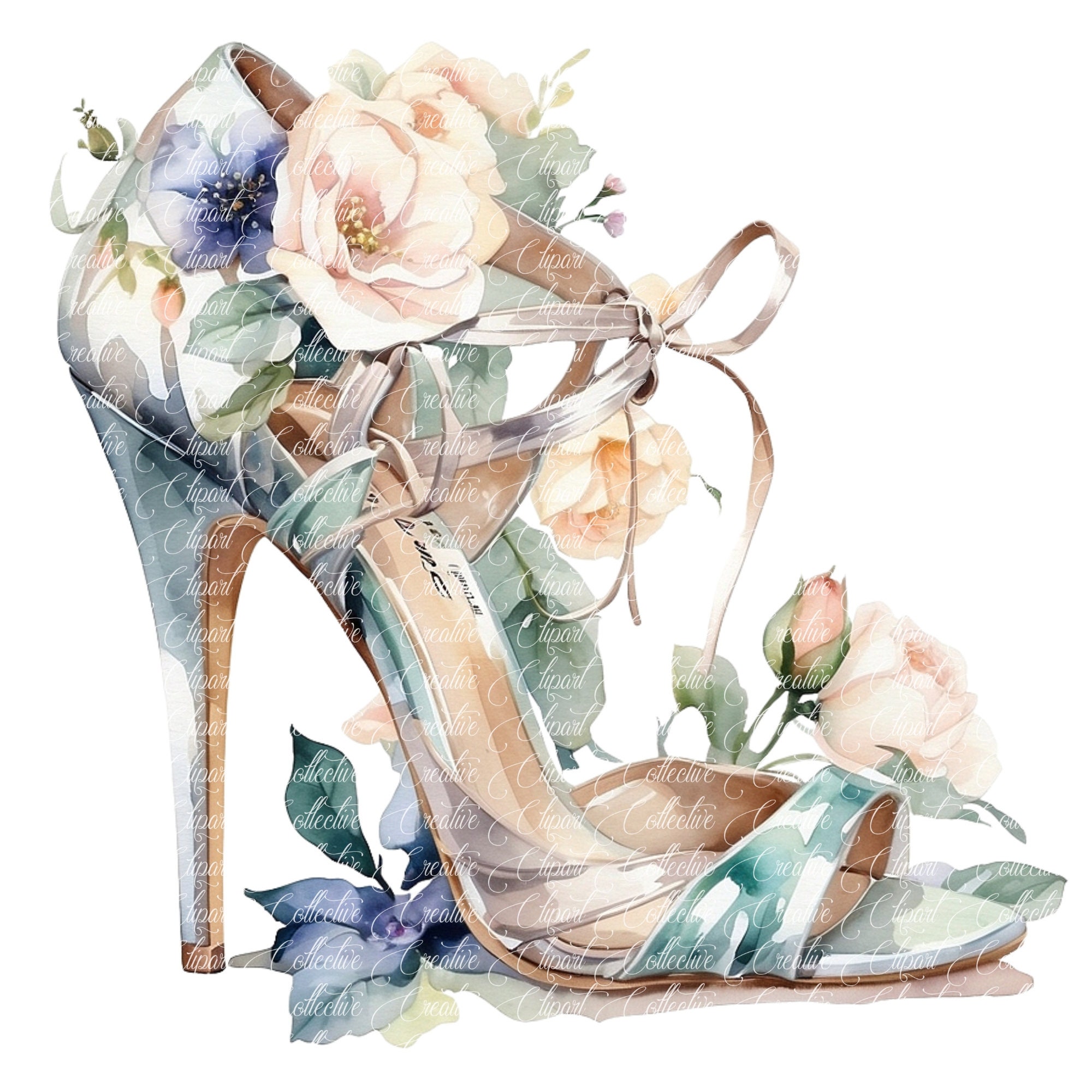 15 Watercolor Heels Clipart, Prom Shoes Clipart, Floral Heels Clipart ...
