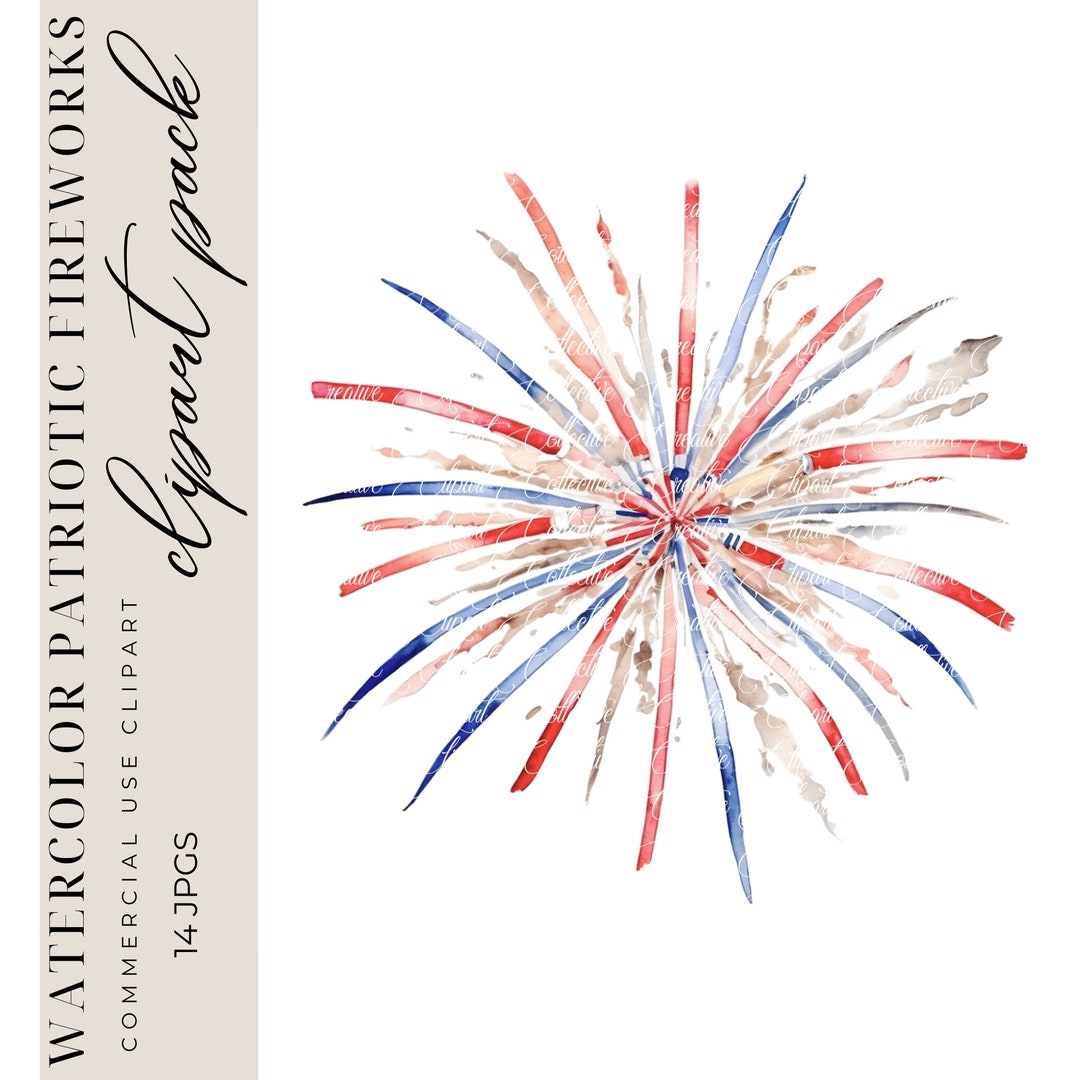 14 Patriotic Fireworks Clipart, Watercolor Patriotic Clipart, Junk ...