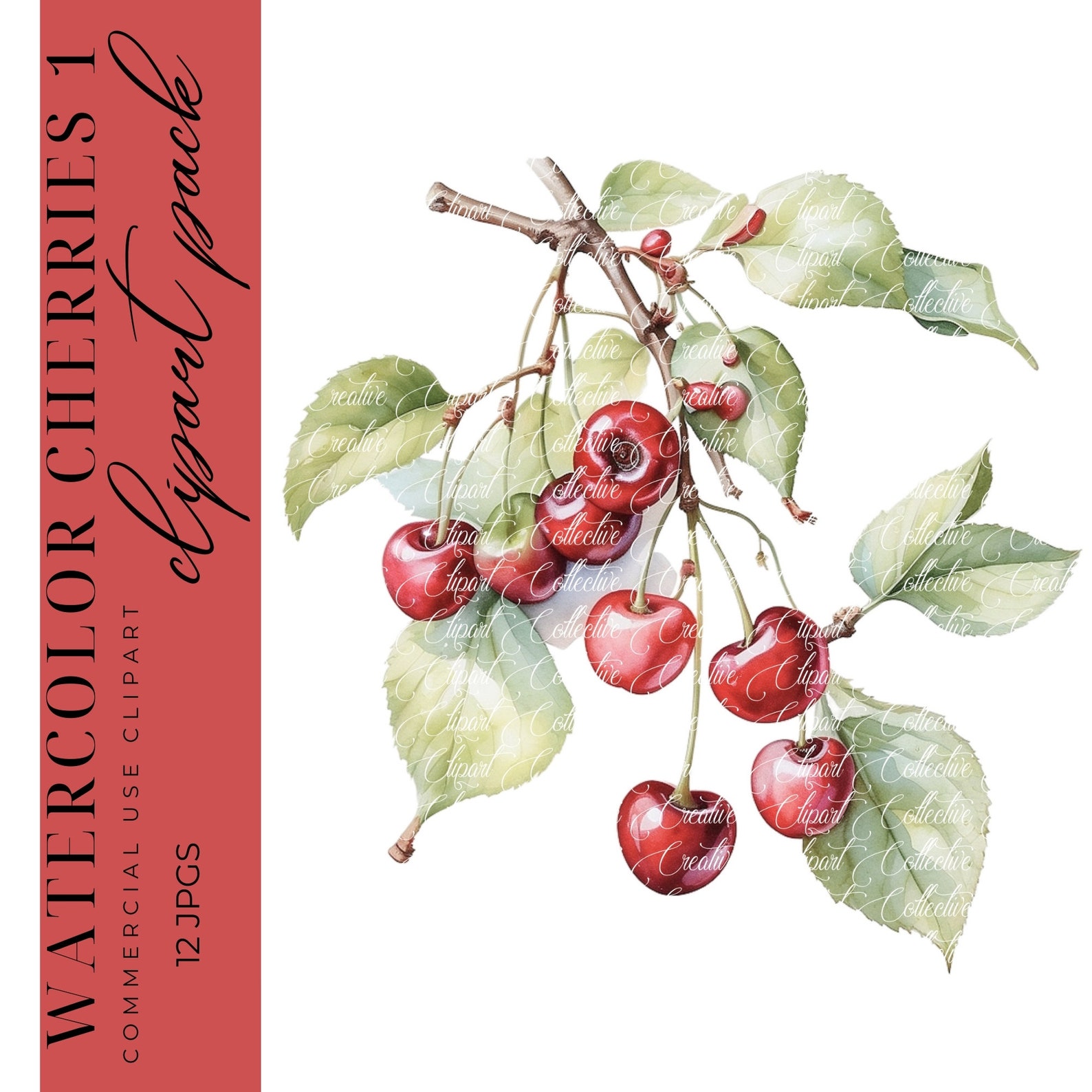 12 Cherry Clipart, Watercolor Cherry Clipart, Fruit Clipart, Printable ...