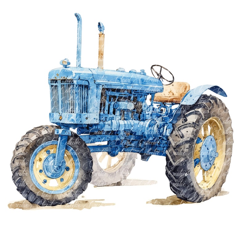 12 Blue Tractor Clipart, Vintage Tractor Clipart, Watercolor Farm ...