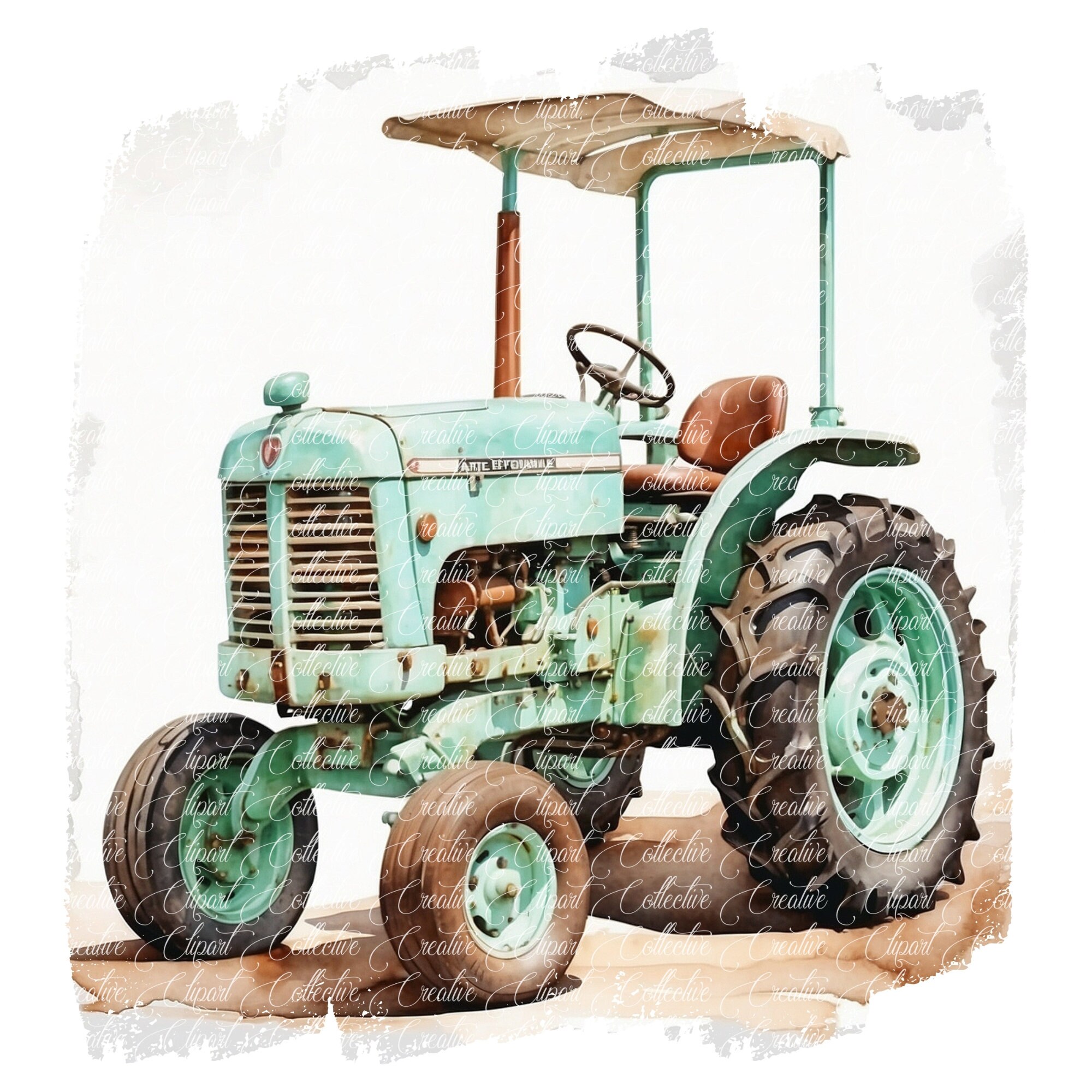 12 Aqua Tractor Clipart, Vintage Tractor Clipart, Watercolor Farm ...