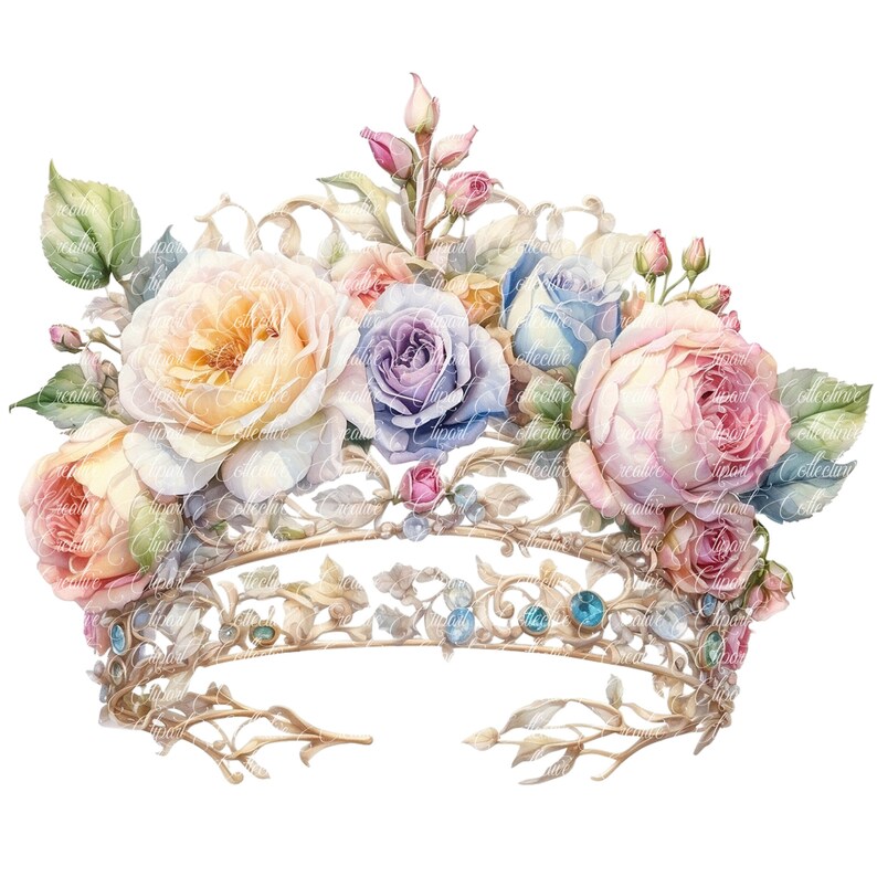 12 Rose Crown Clipart, Rose Clipart, Crown Clipart, Wedding Princess ...