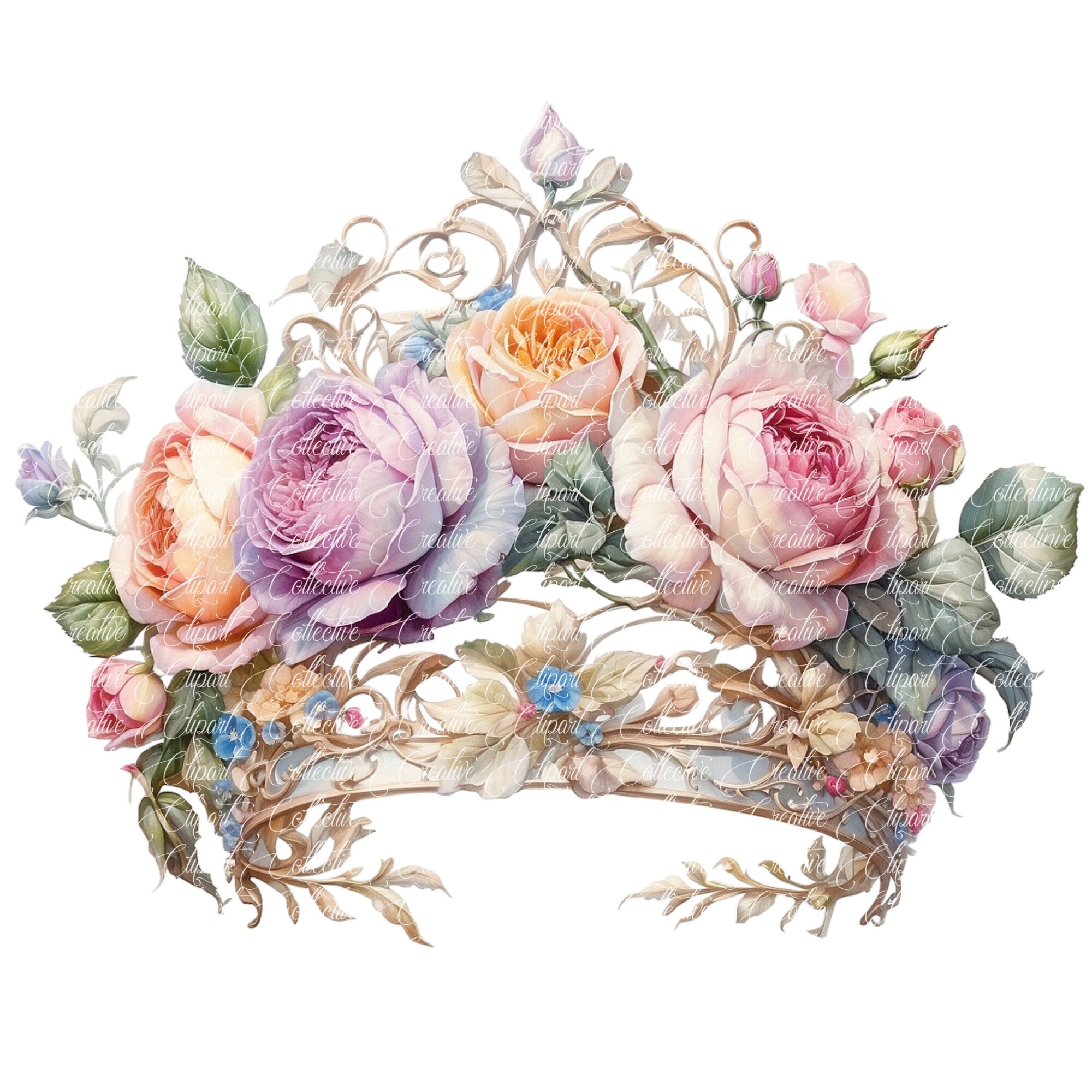 12 Rose Crown Clipart, Rose Clipart, Crown Clipart, Wedding Princess ...