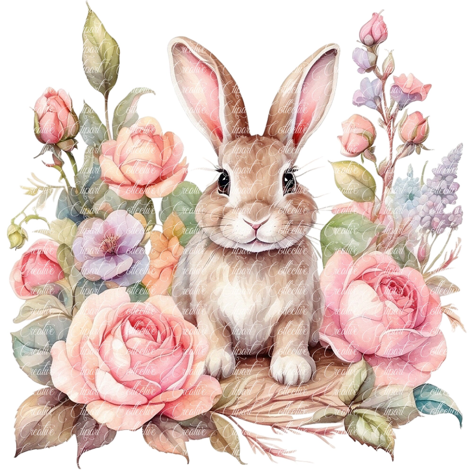 10 Easter Bunny Clipart Set, Watercolor Easter Bunnies, Floral Easter ...