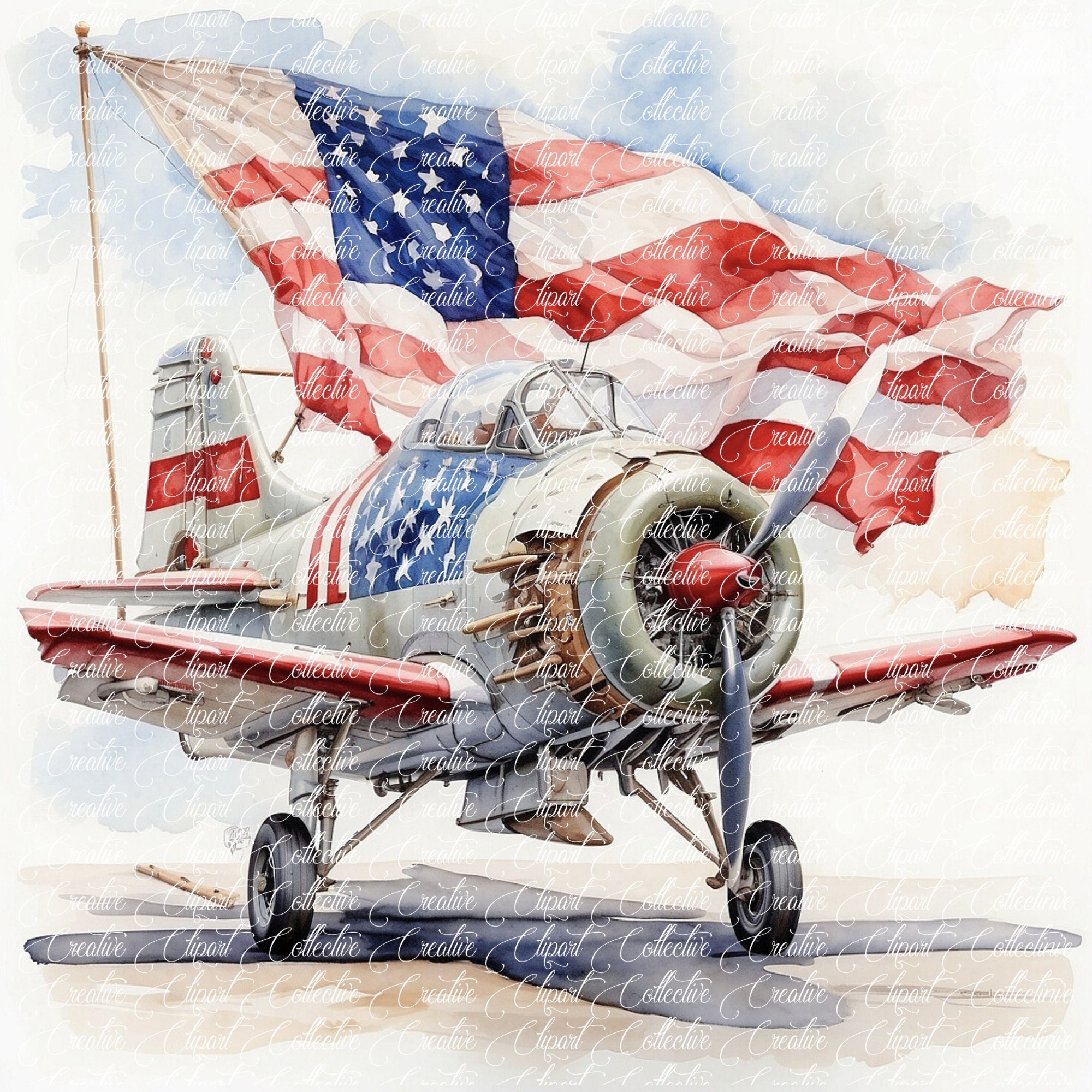 12 Patriotic Vintage Plane Clipart, Watercolor Patriotic Clipart, Junk ...