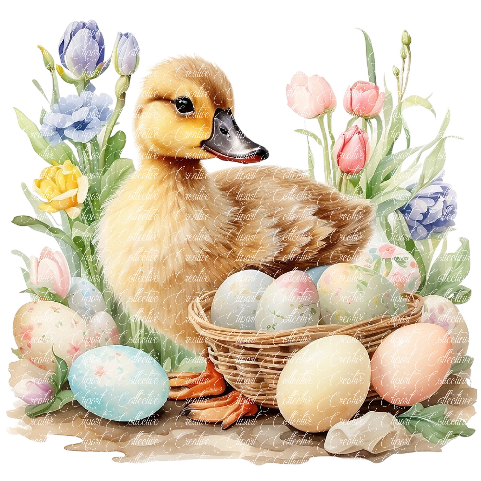 14 Easter Chicks and Eggs Clipart Set, Watercolor Easter Floral Chicks ...