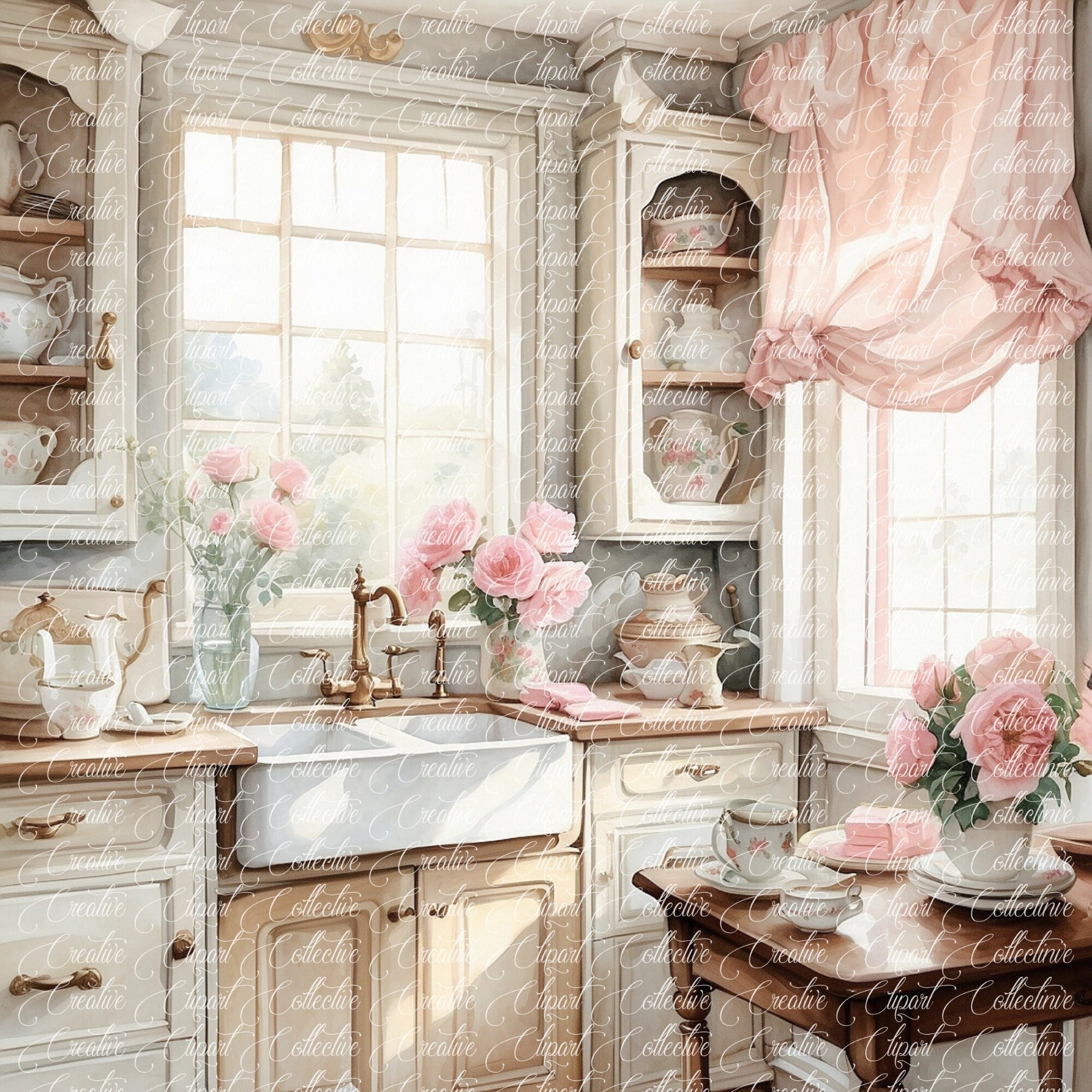 12 Shabby Chic Kitchen Clipart, Watercolor Kitchen Clipart, Junk ...