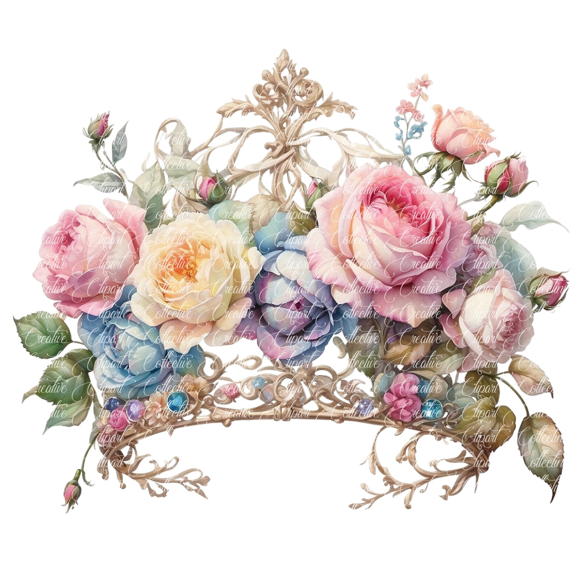 12 Rose Crown Clipart, Rose Clipart, Crown Clipart, Wedding Princess ...